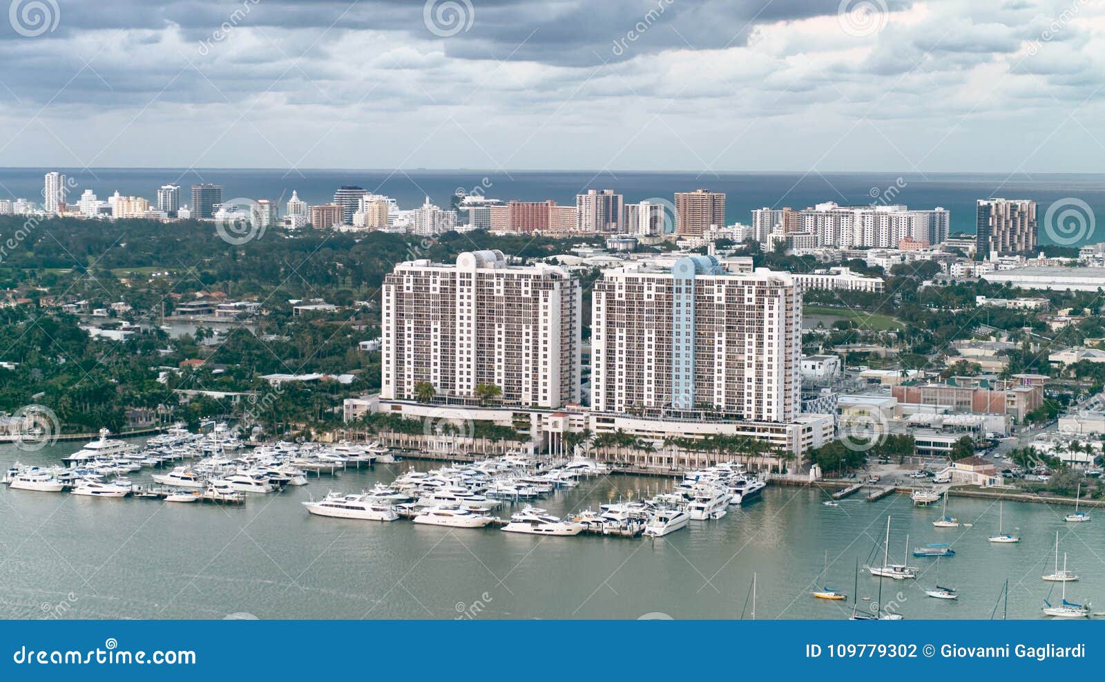 Aerial View of Miami Buildings at Sunset Stock Photo - Image of beach ...