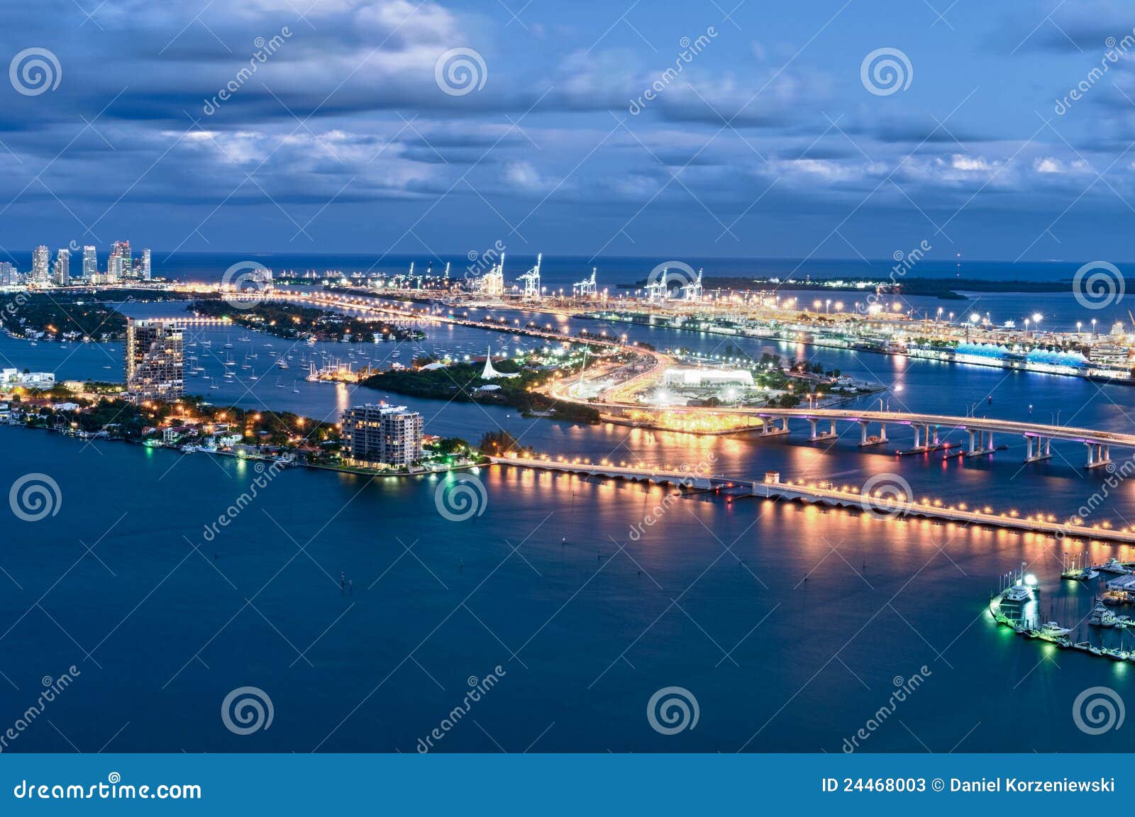Aerial View of Miami at Night Stock Image - Image of night, miami: 24468003