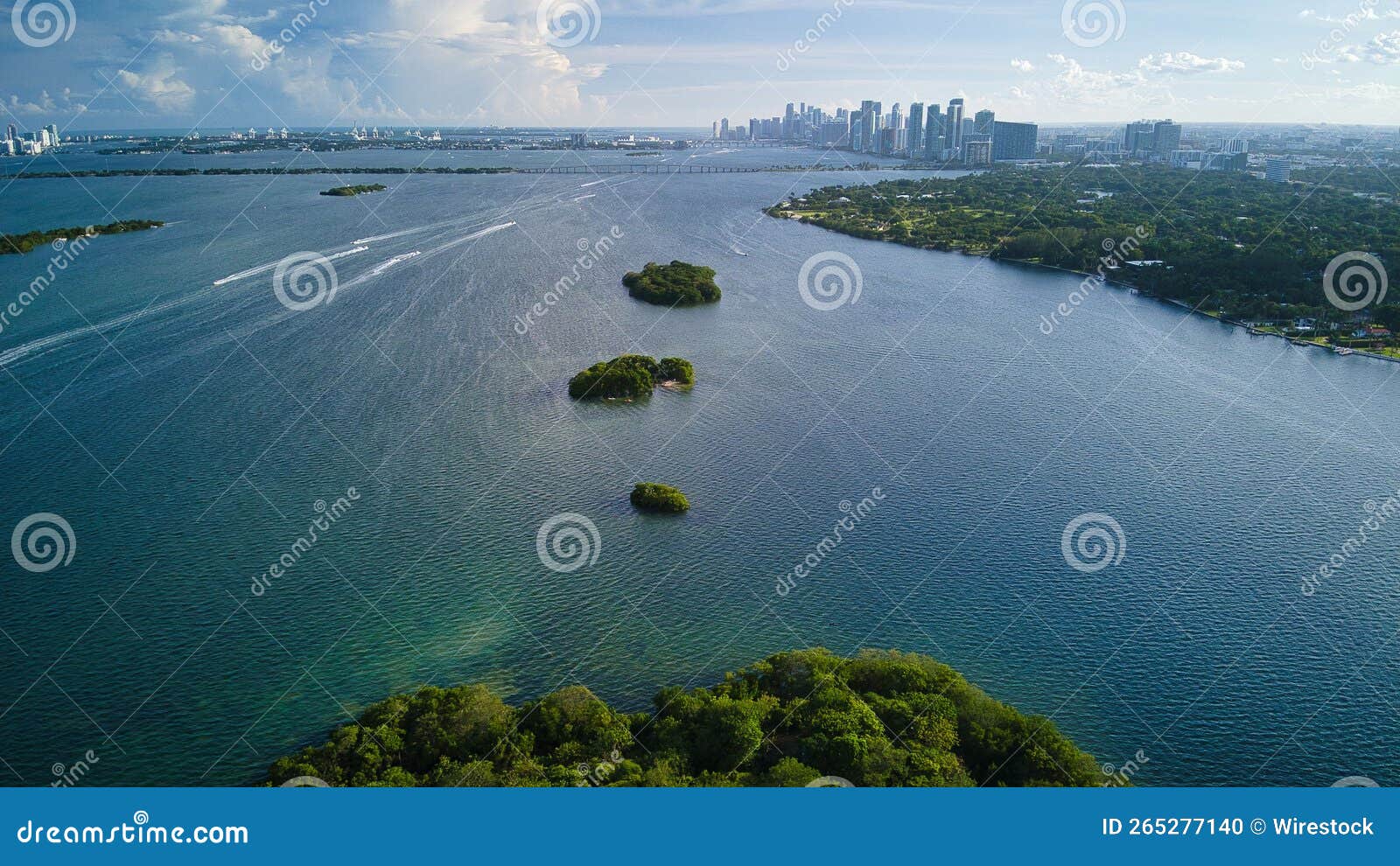 Aerial View of the Miami Skyline from Biscayne Bay Stock Photo - Image ...