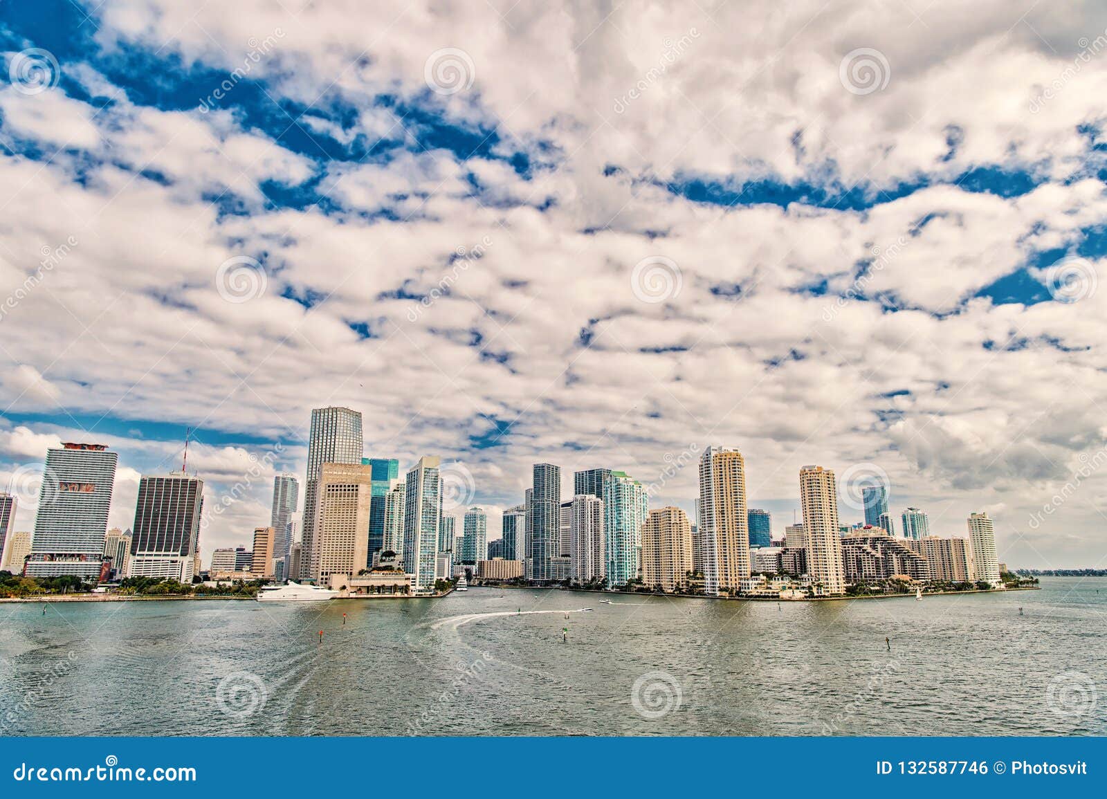 Aerial View of Miami Waterfront Stock Photo - Image of clouds ...
