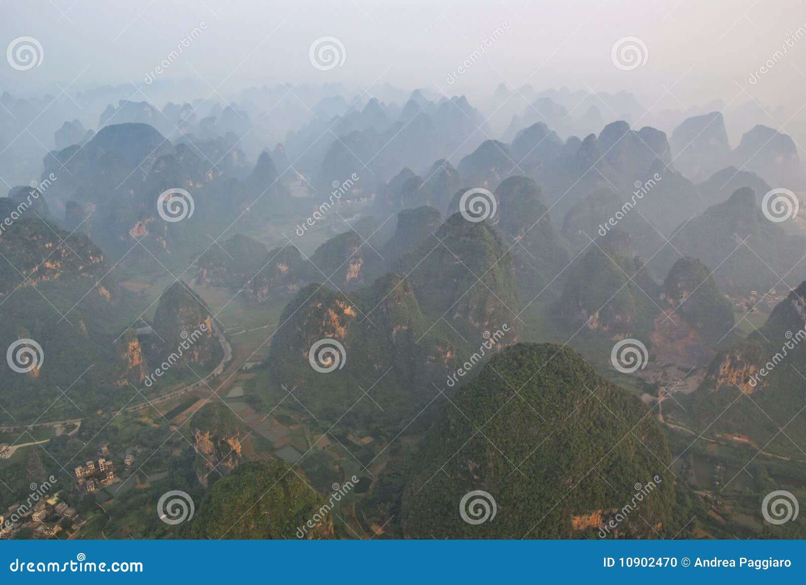 Aerial View of Misty Karst Mountains in GuangXi Stock Photo - Image of ...