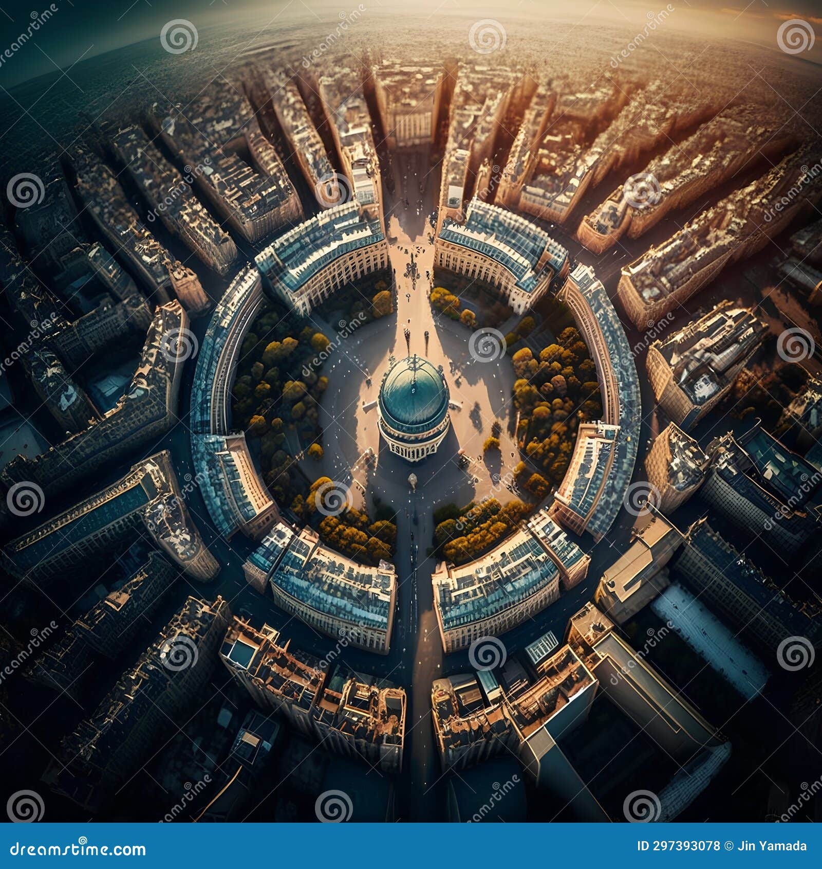 Aerial View of Modern City in the Evening. 360 Degree Panorama Stock ...