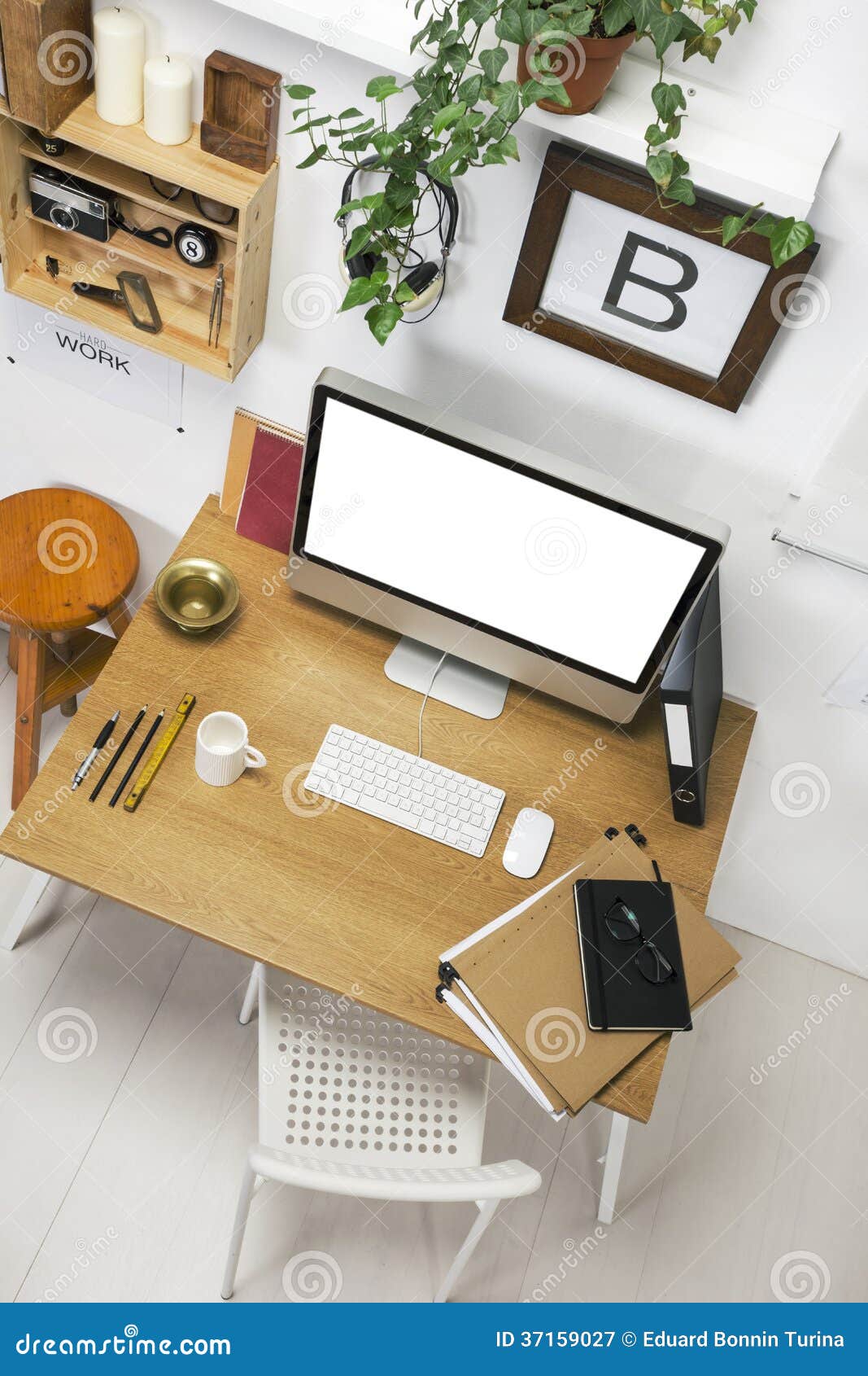 Aerial View of Modern Creative Workspace. Stock Image - Image of ...