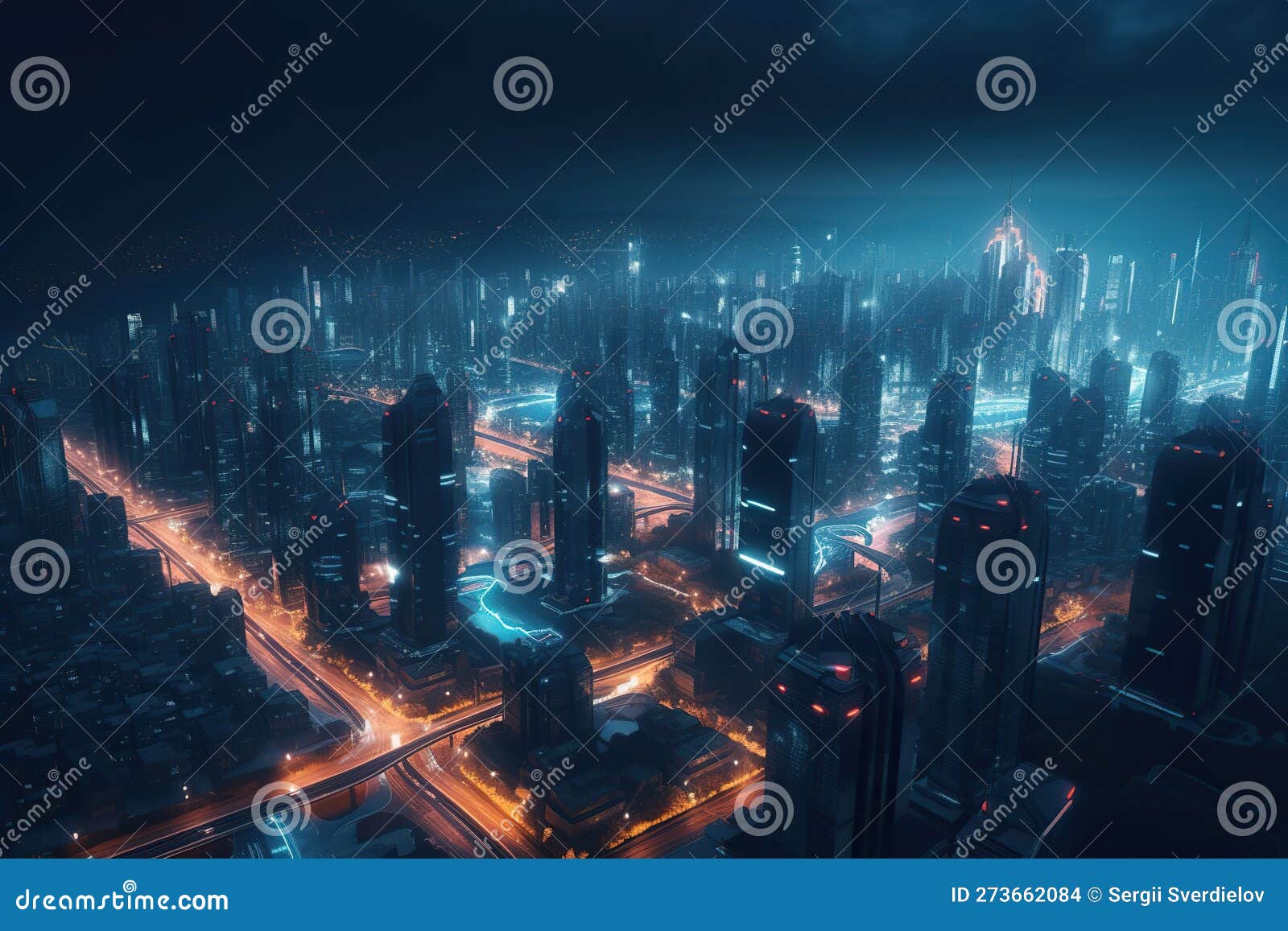 Aerial View of a Modern Megapolis in the Future. the View is Realistic ...