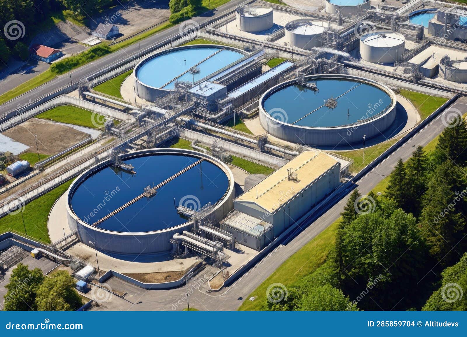 Aerial View of a Modern Wastewater Treatment Facility Stock ...