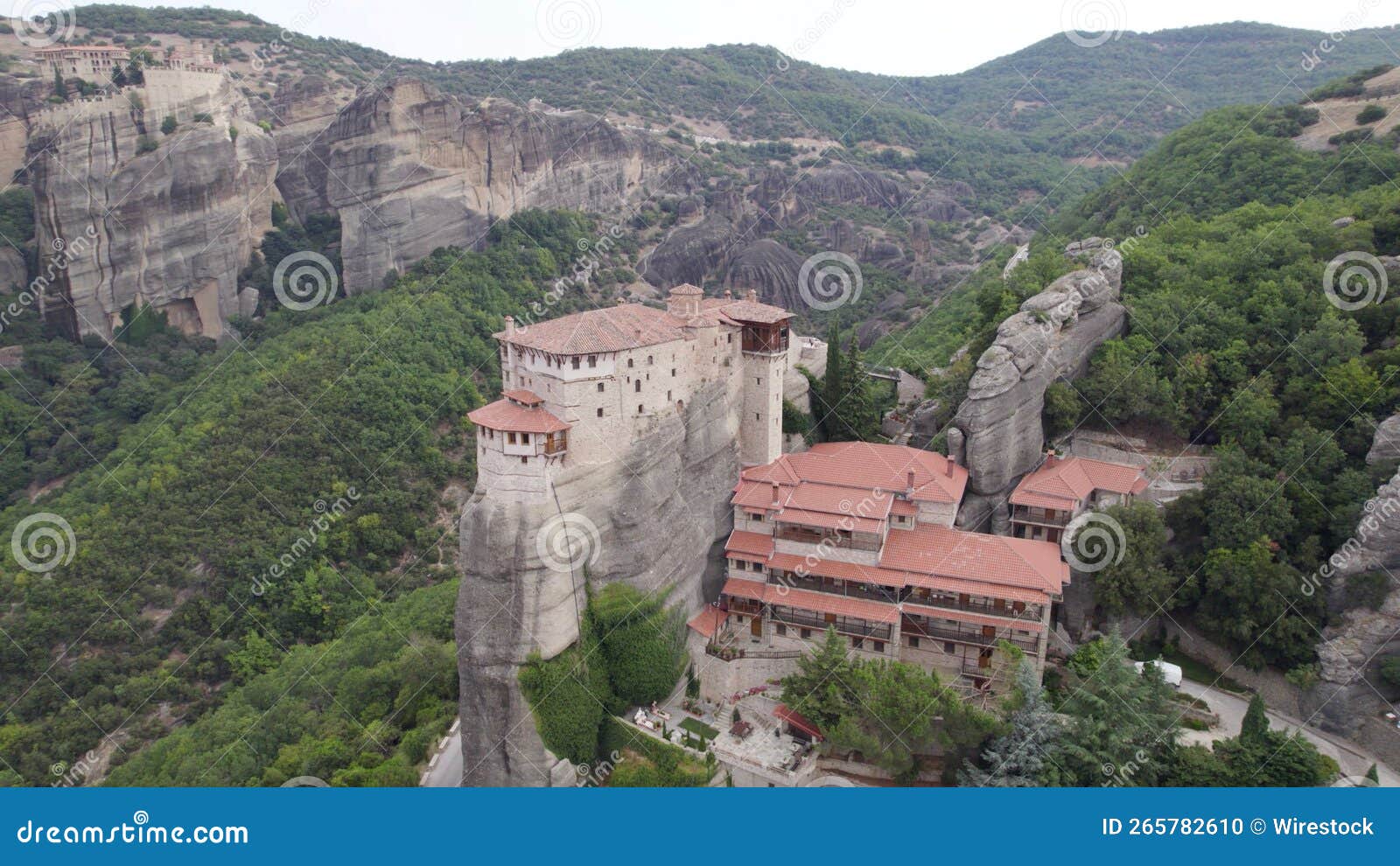 Aerial View of Monastery of Rousanou in Meteora Stock Photo - Image of ...