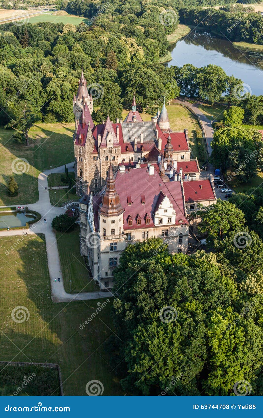 Aerial View of Moszna Castle Stock Photo - Image of airplane, gothic ...