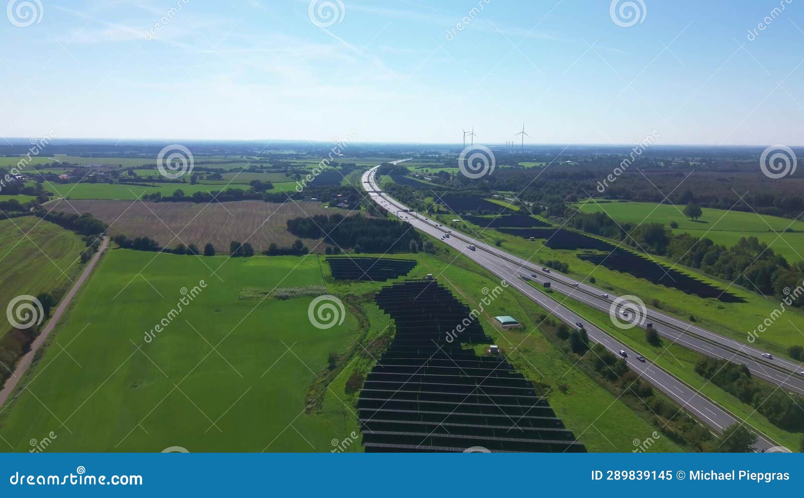 Aerial View on the A7 Motorway in Northern Germany between Fields and ...