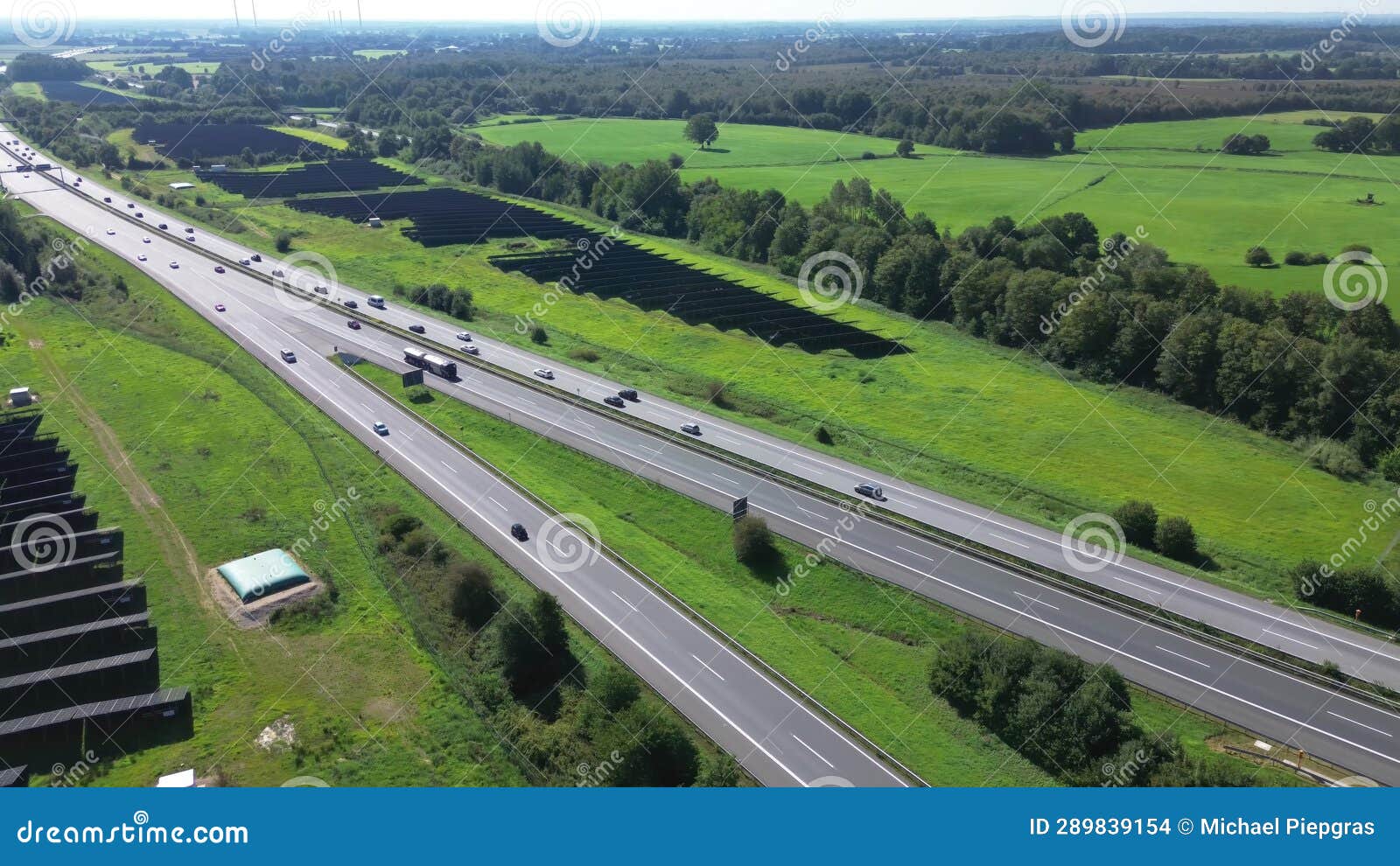 Aerial View on the A7 Motorway in Northern Germany between Fields and ...