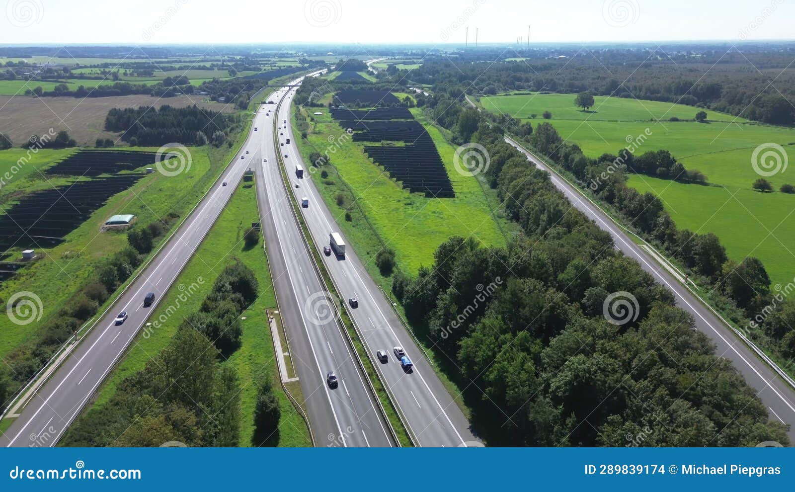 Aerial View on the A7 Motorway in Northern Germany between Fields and ...