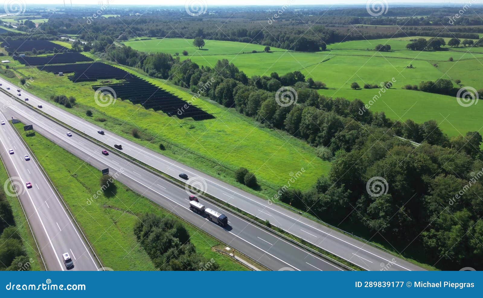 Aerial View on the A7 Motorway in Northern Germany between Fields and ...