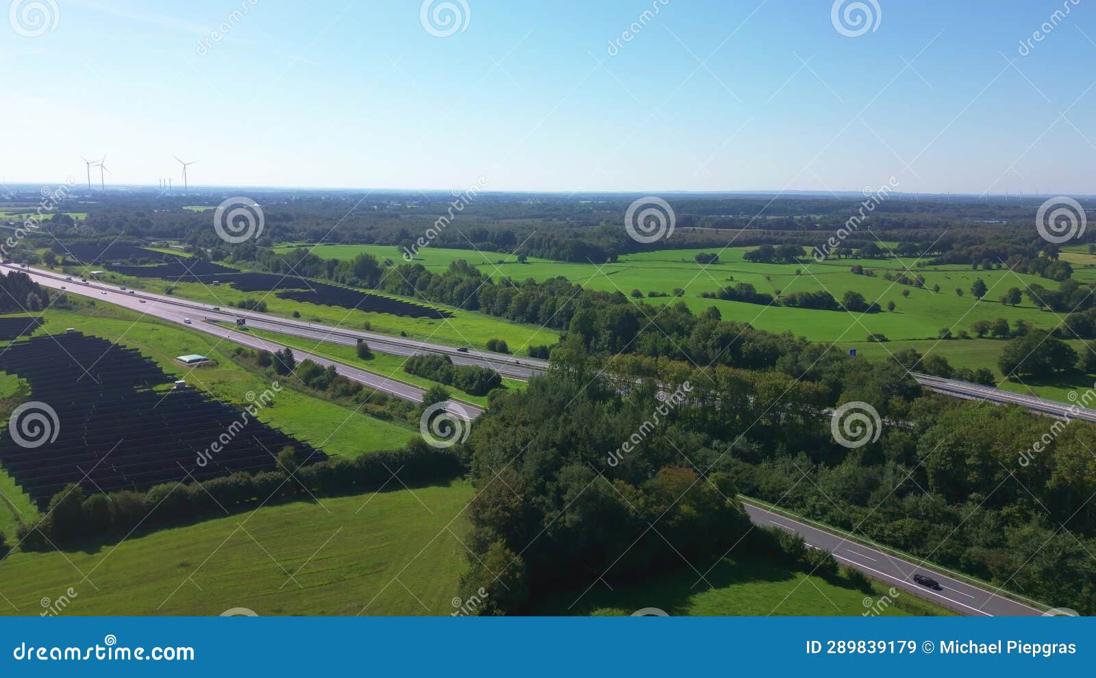 Aerial View on the A7 Motorway in Northern Germany between Fields and ...