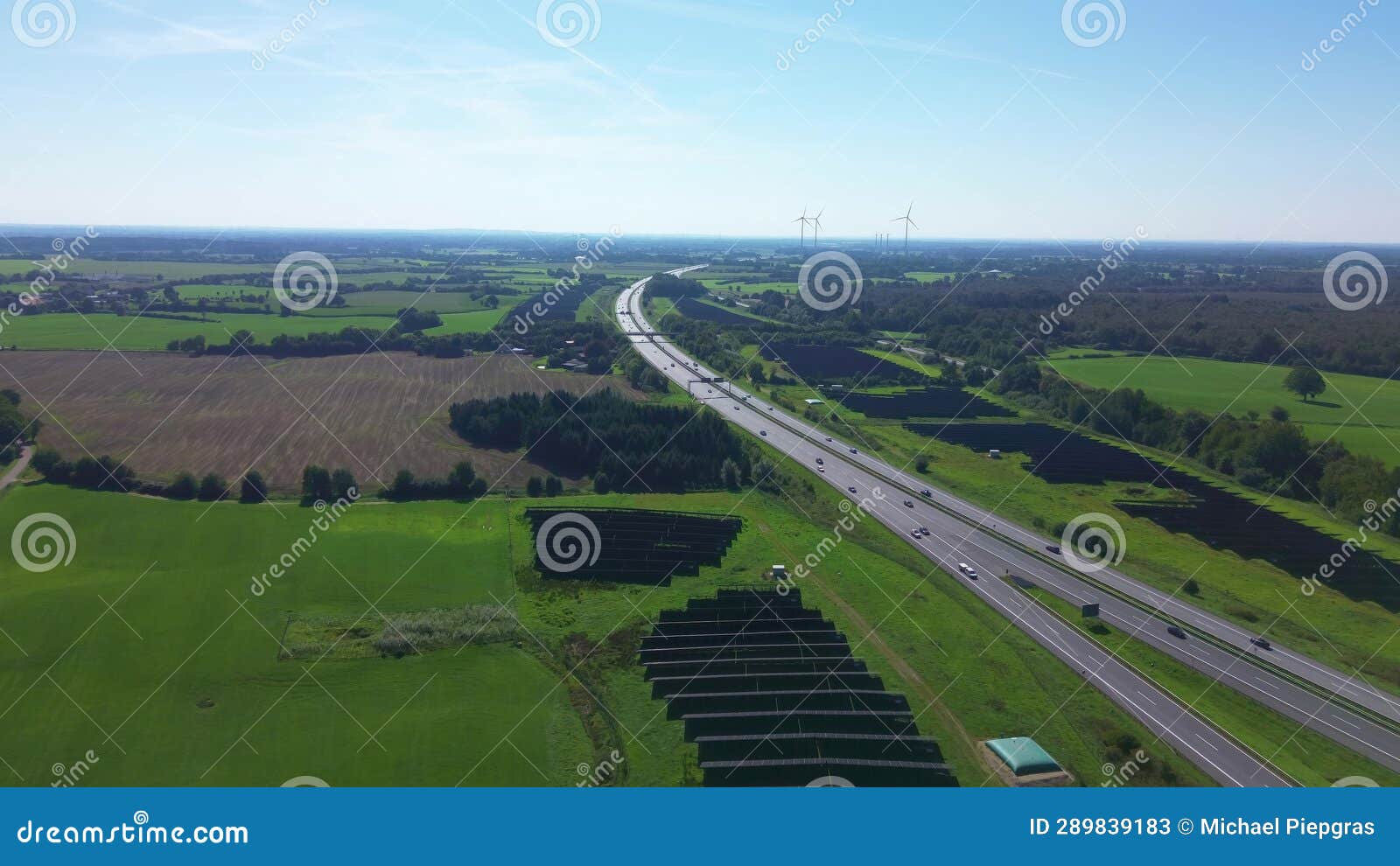 Aerial View on the A7 Motorway in Northern Germany between Fields and ...
