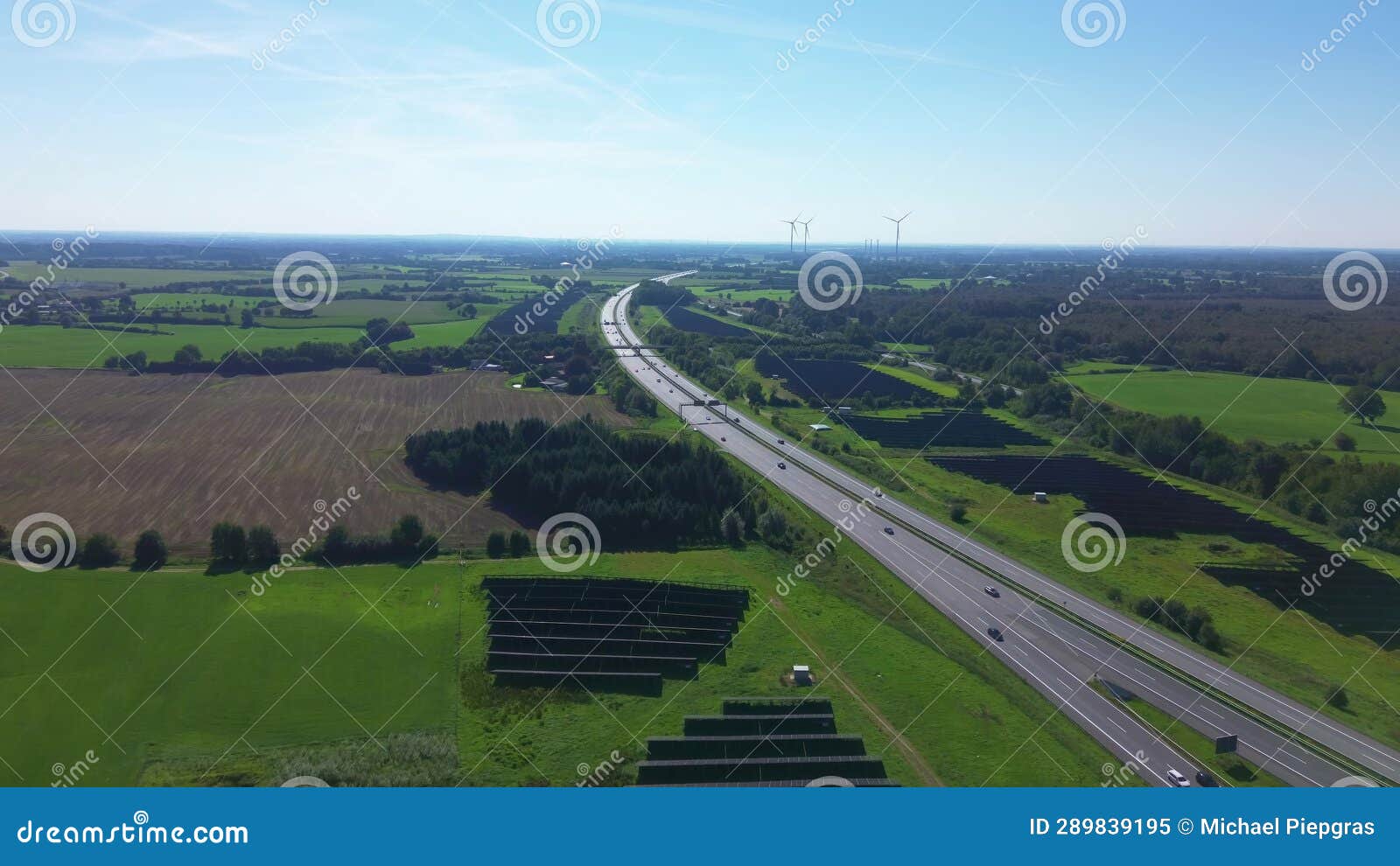Aerial View on the A7 Motorway in Northern Germany between Fields and ...