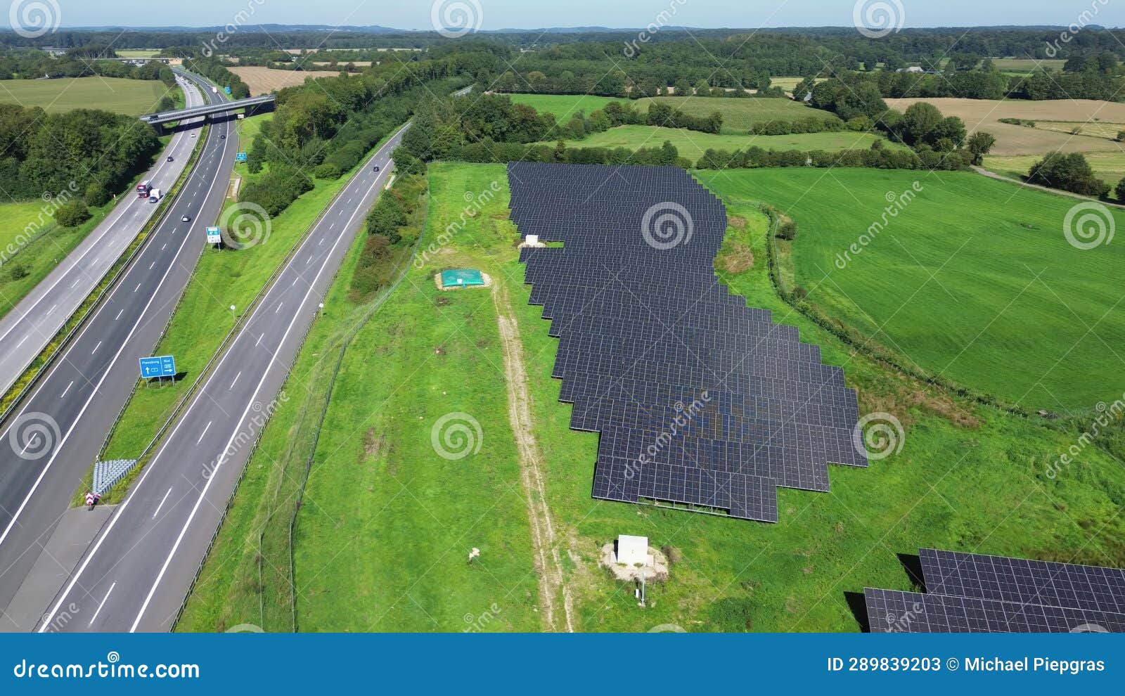 Aerial View on the A7 Motorway in Northern Germany between Fields and ...