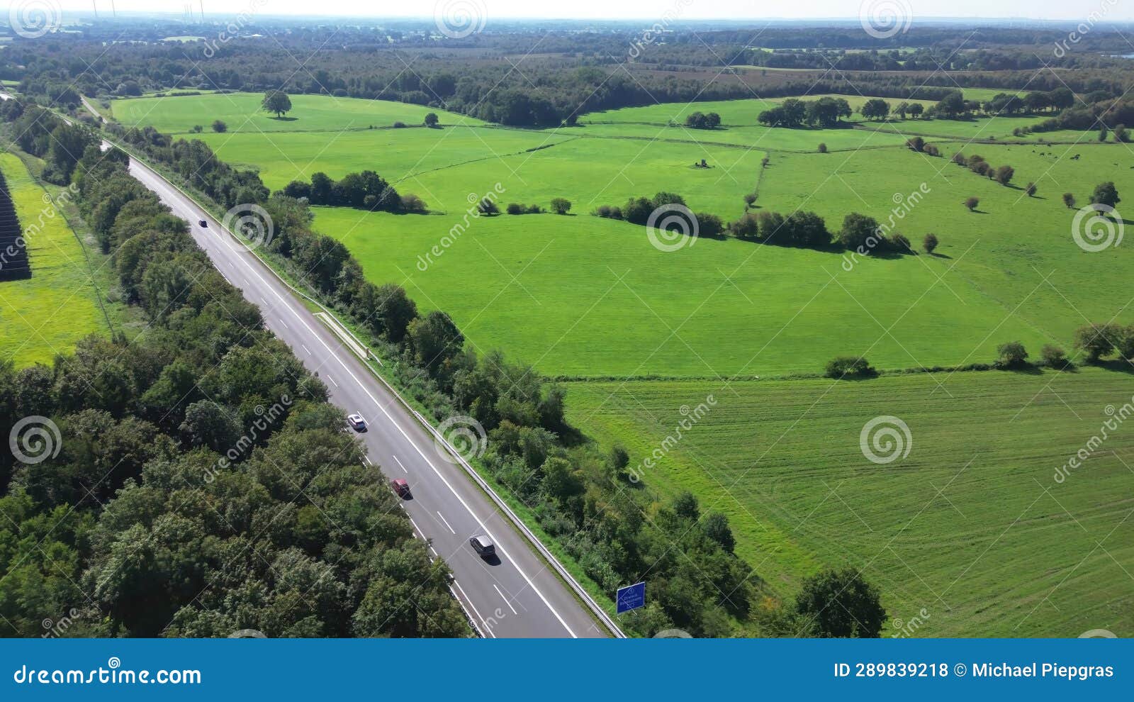 Aerial View on the A7 Motorway in Northern Germany between Fields and ...
