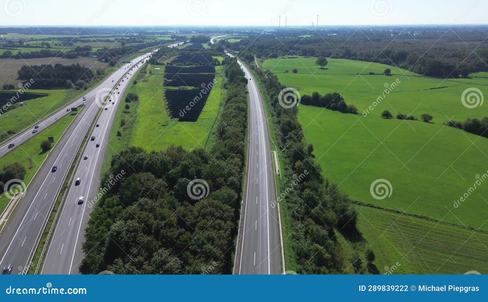 Aerial View on the A7 Motorway in Northern Germany between Fields and ...