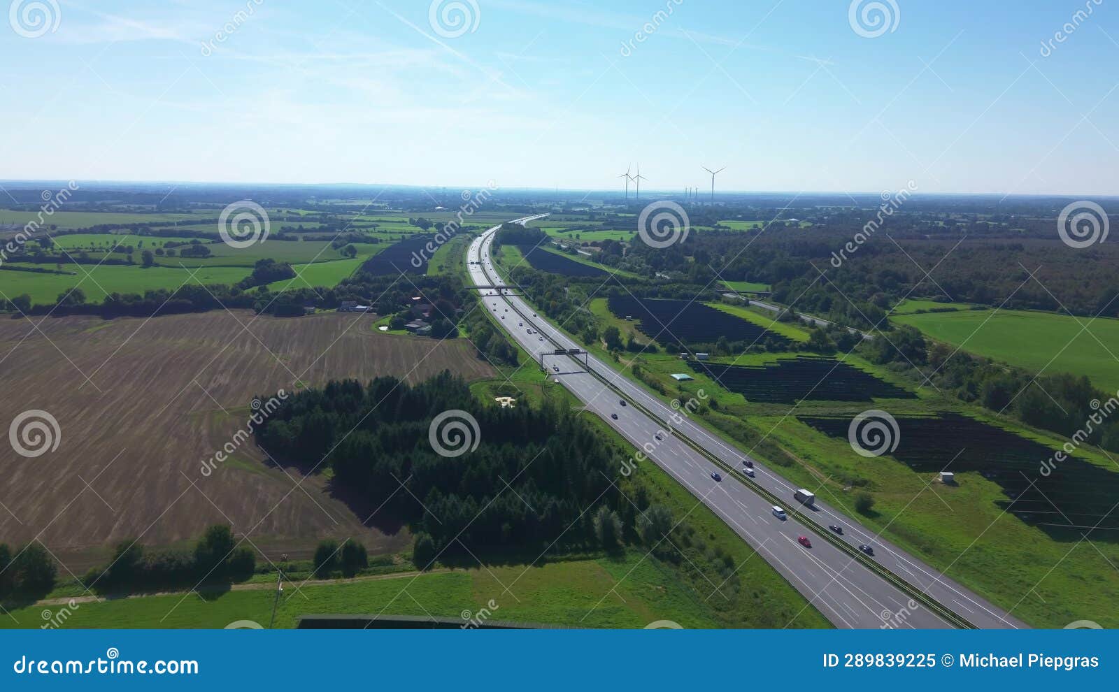 Aerial View on the A7 Motorway in Northern Germany between Fields and ...