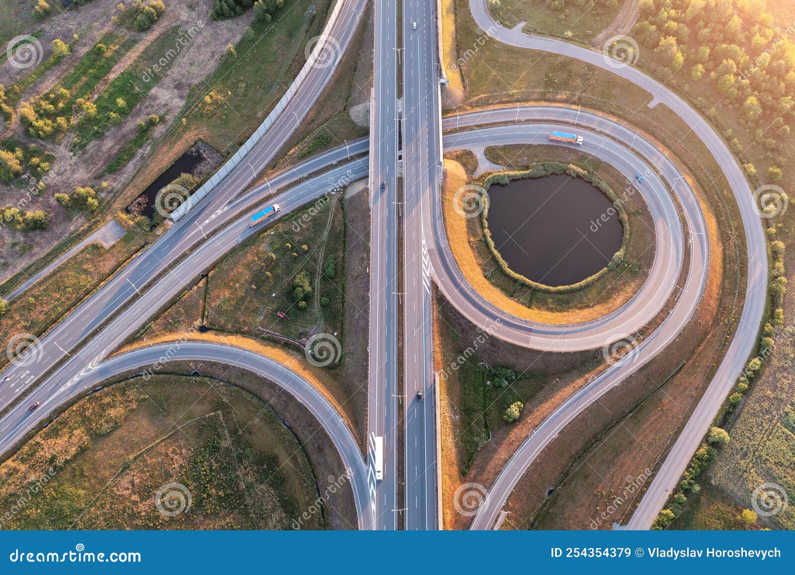 Aerial View of Motorway and Roundabout, Highway Stock Image - Image of ...