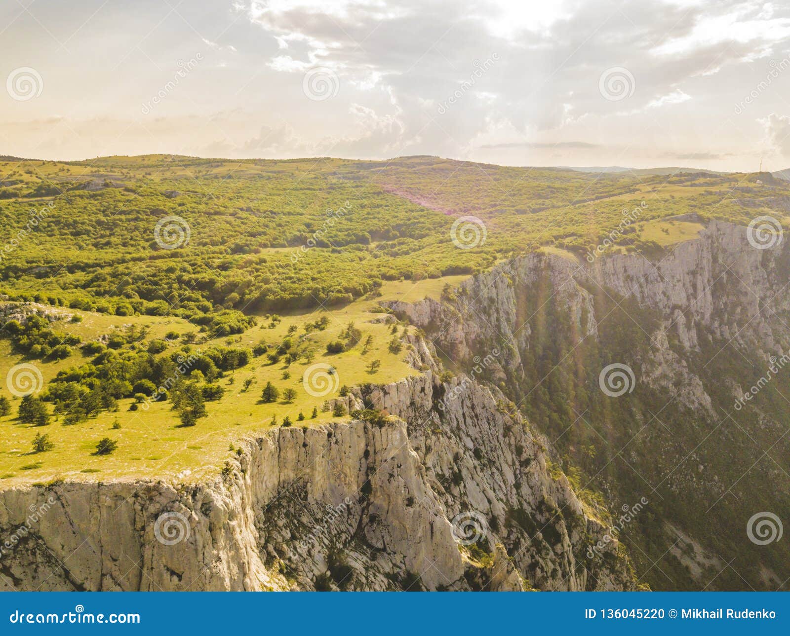 Aerial View of Mountain Empty Cliff on Clouds Blue Sky B Stock Photo ...