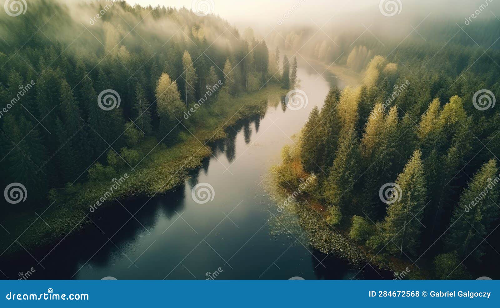 Aerial View of a Mountain River and Forest in the Morning Stock ...