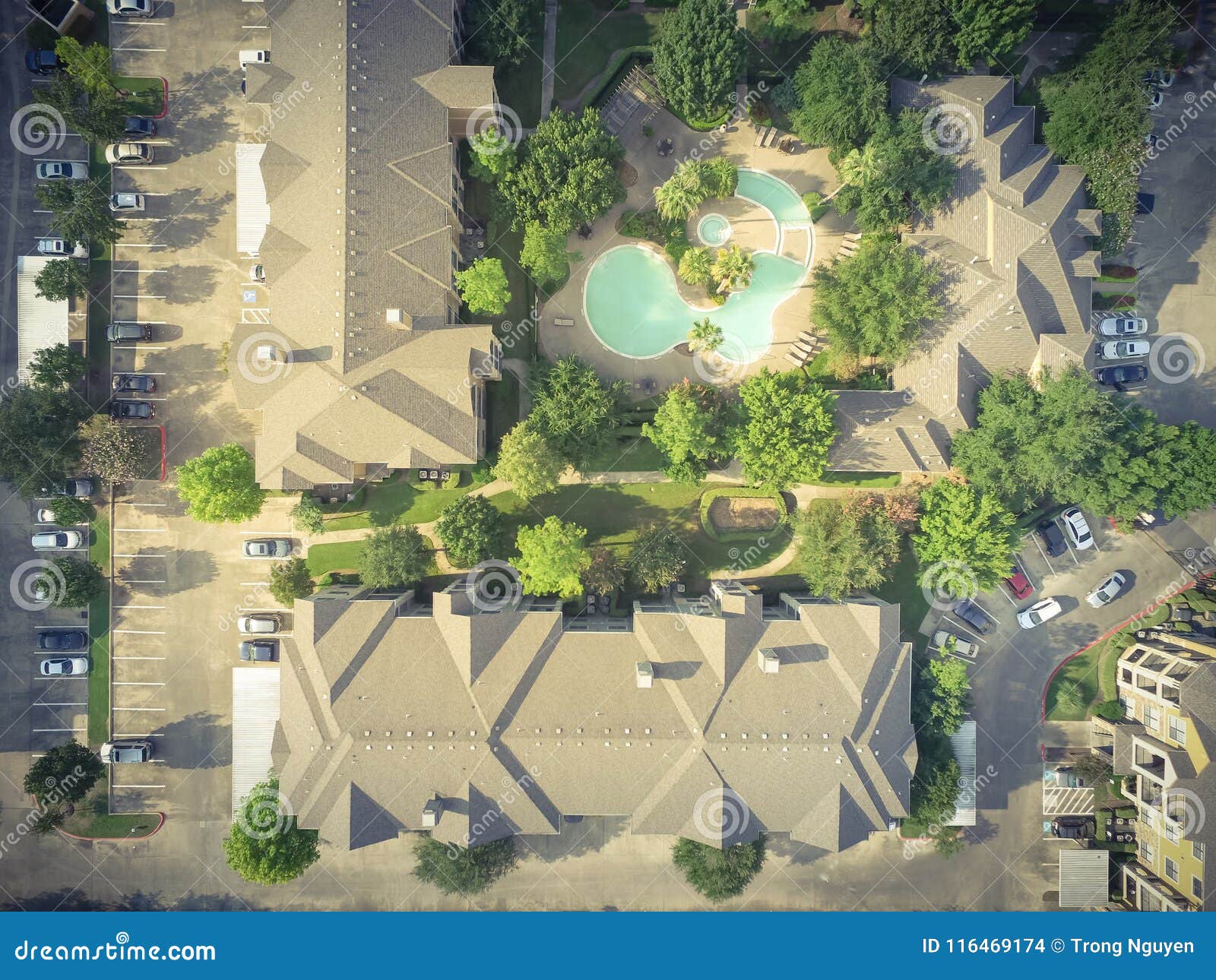 Aerial View Multi-level Apartment Building Complex Swimming Pool Stock ...