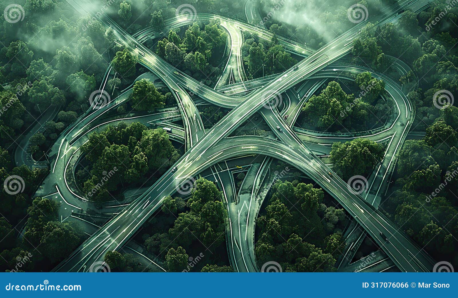 Aerial View of a Multi-level Highway Interchange with Curving Ramps ...