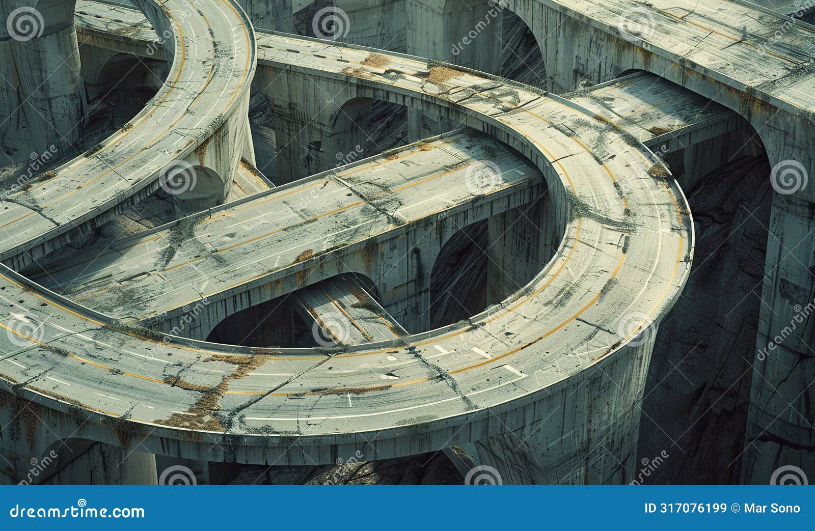 Aerial View of a Multi-level Highway Interchange with Curving Ramps ...