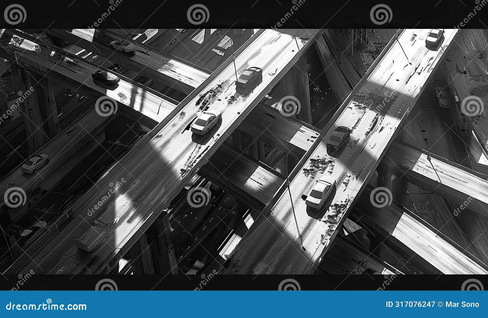 Aerial View of a Multi-level Highway Interchange with Curving Ramps ...