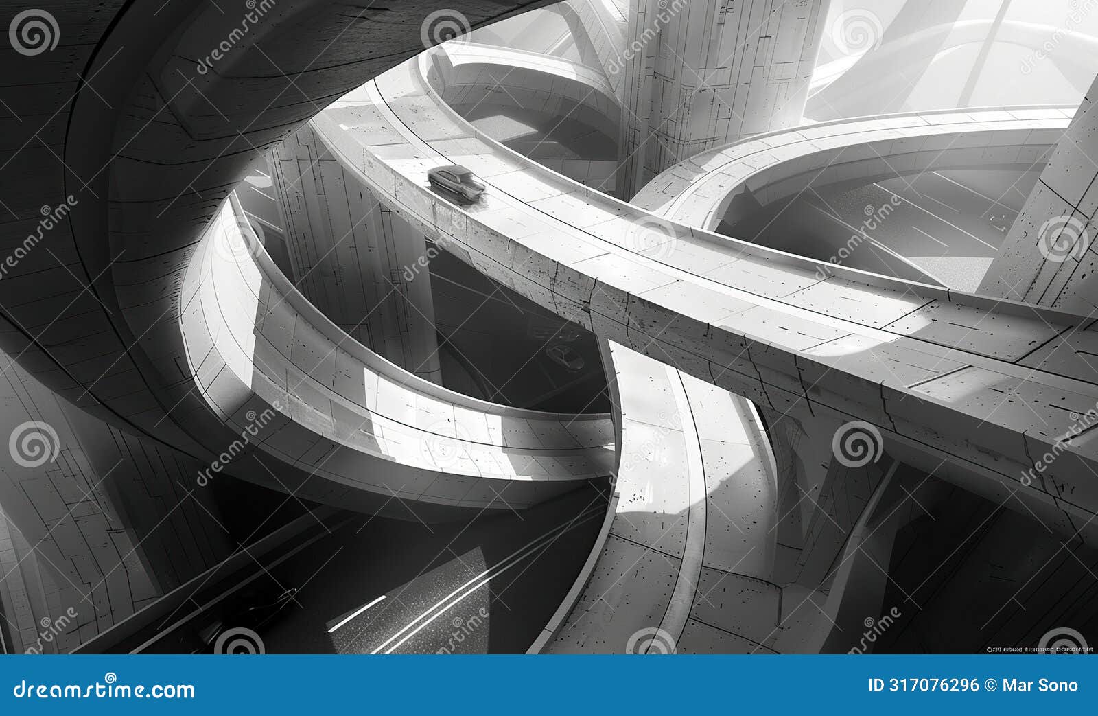 Aerial View of a Multi-level Highway Interchange with Curving Ramps ...