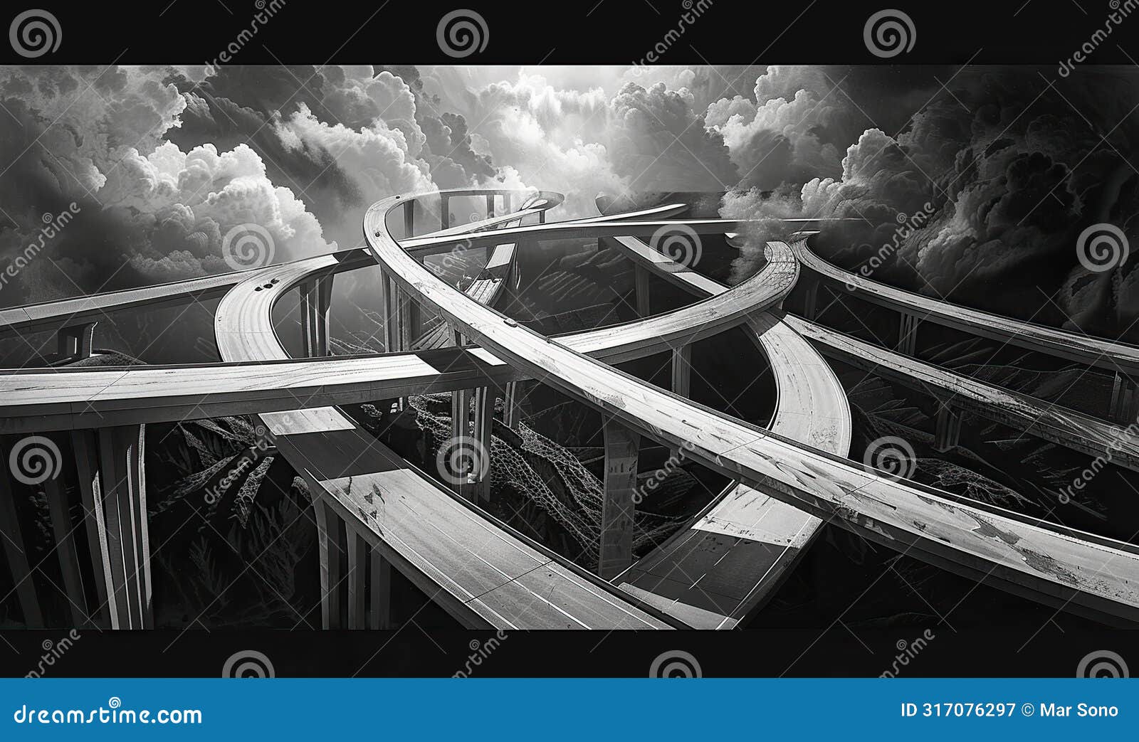 Aerial View of a Multi-level Highway Interchange with Curving Ramps ...