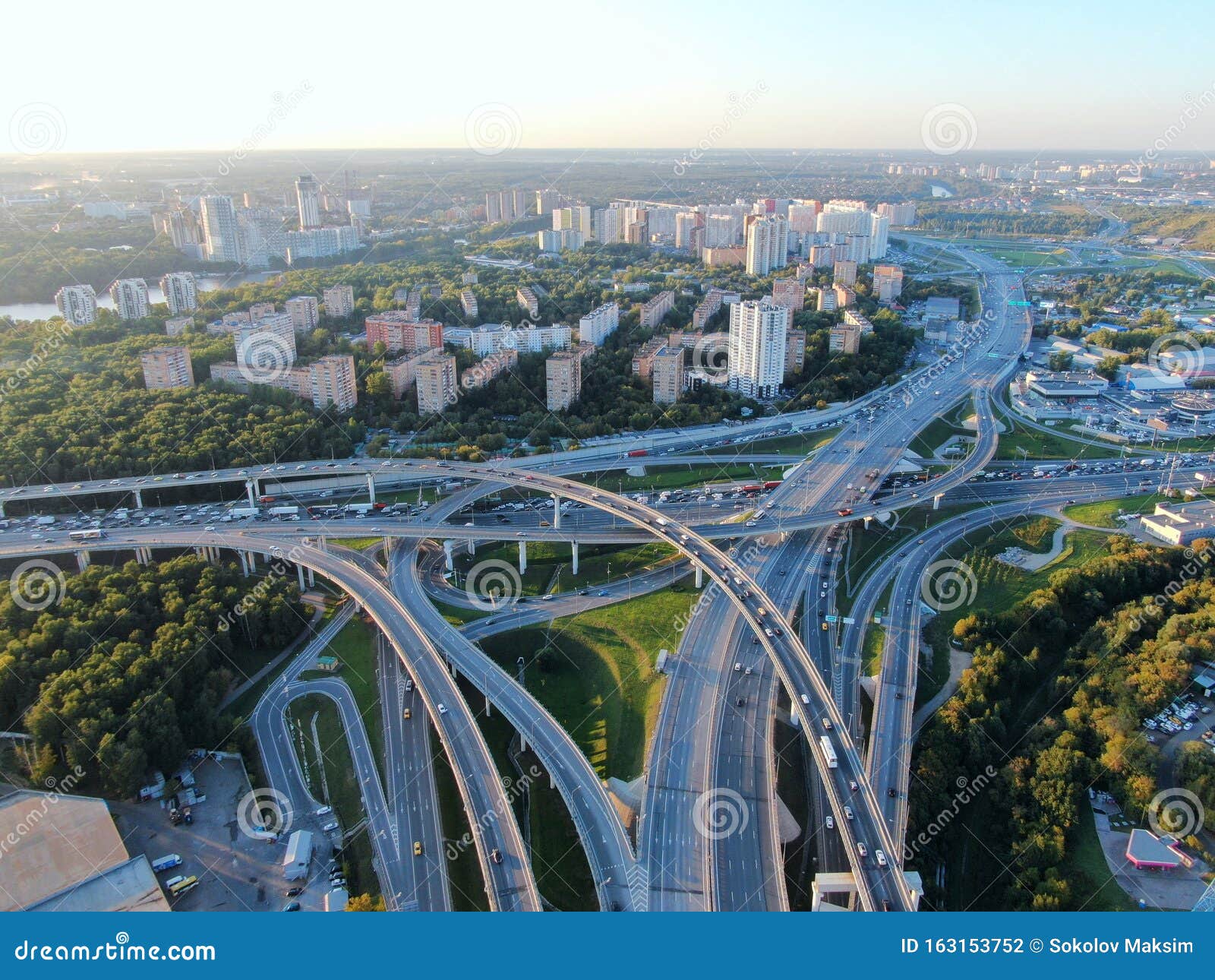 Aerial View of the Multi-level Highway Junction of the Highway on a ...