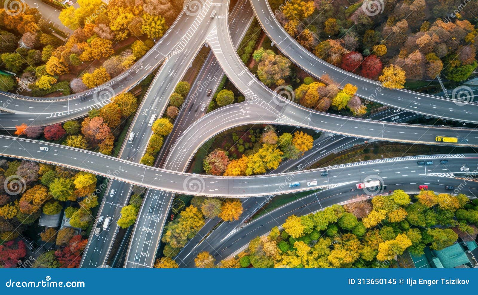 Aerial View of Multilevel Highway Junction Interchange Road on ...