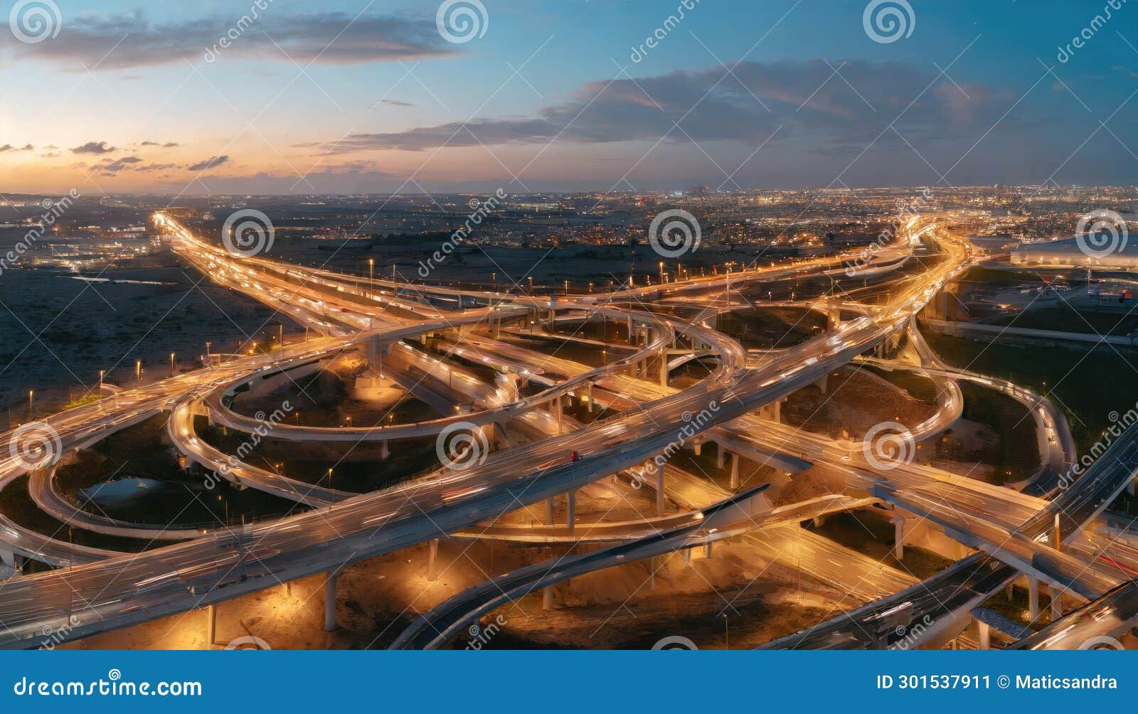 Aerial View of a Multilevel Highway Junction Interchange, Soft Focus ...