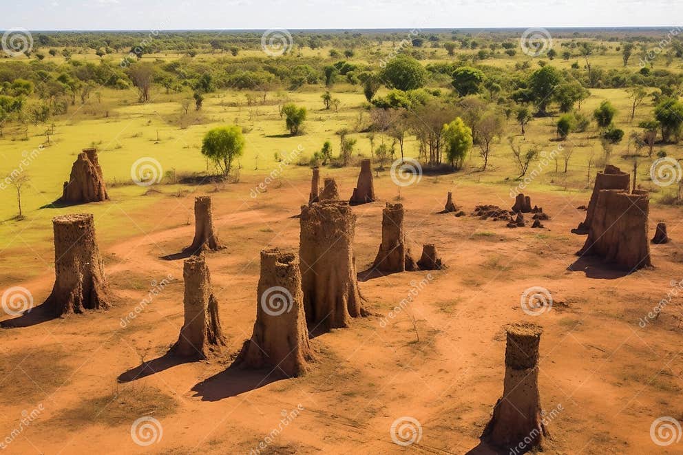 Aerial View of Multiple Termite Mounds Stock Photo - Image of view ...