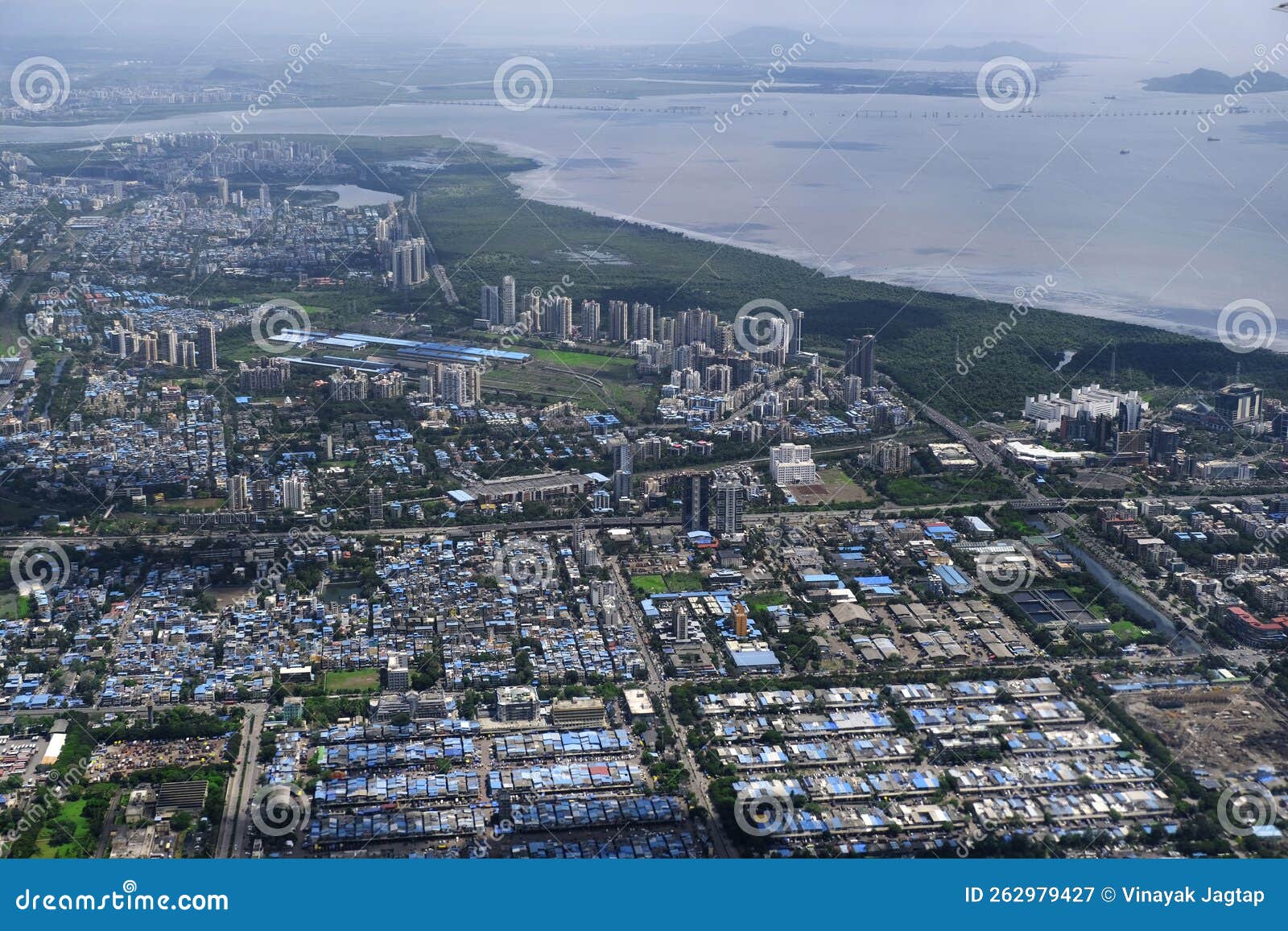 Mumbai Skyline, Aerial View Over a Building with Roads, Bridges ... Mumbai Skyline, Aerial View Over a Building with Roads, Bridges ...