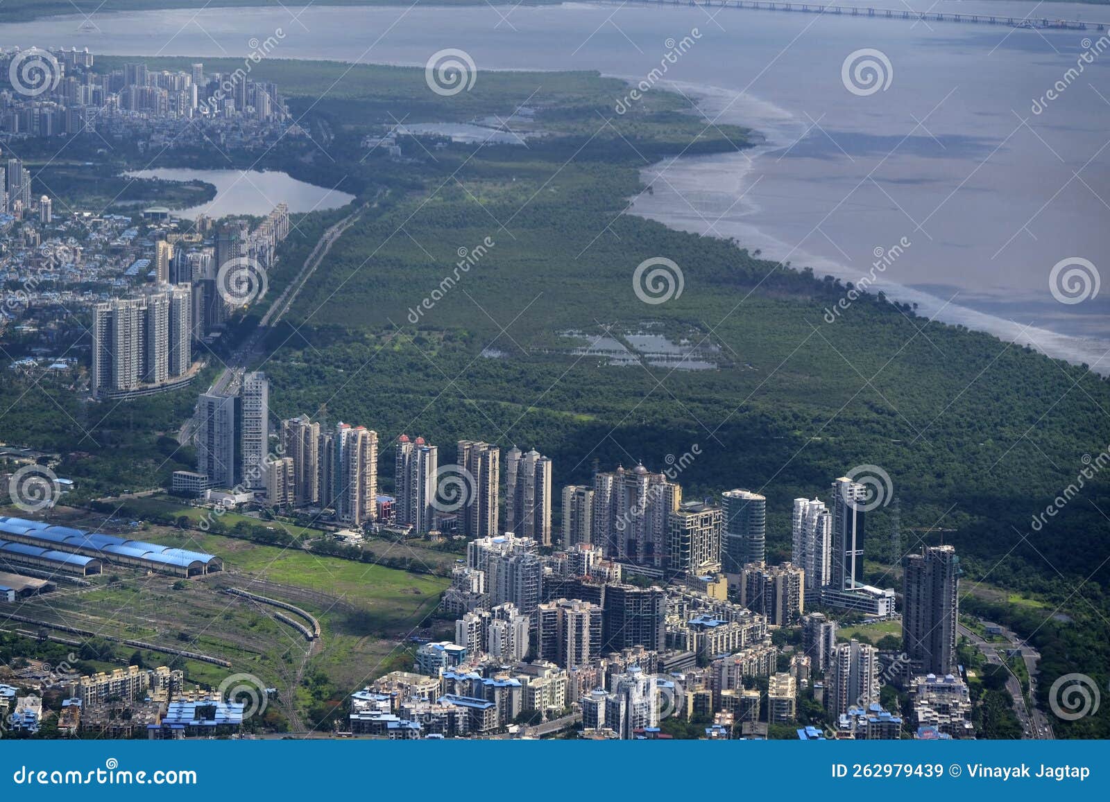 Mumbai Skyline, Aerial View Over a Building with Roads, Bridges ... Mumbai Skyline, Aerial View Over a Building with Roads, Bridges ...