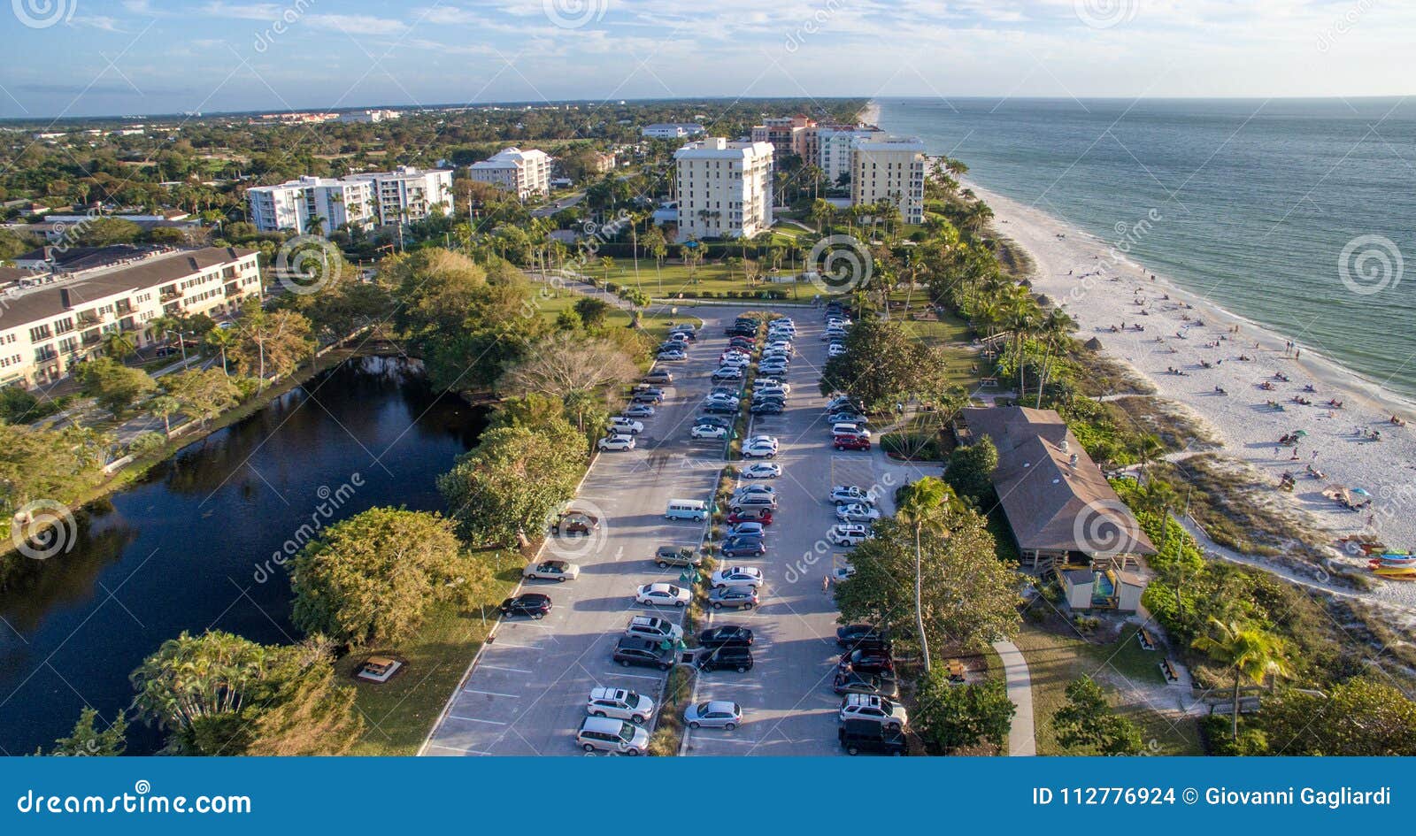 Aerial View of Naples Beach, Florida Stock Photo - Image of evening ...