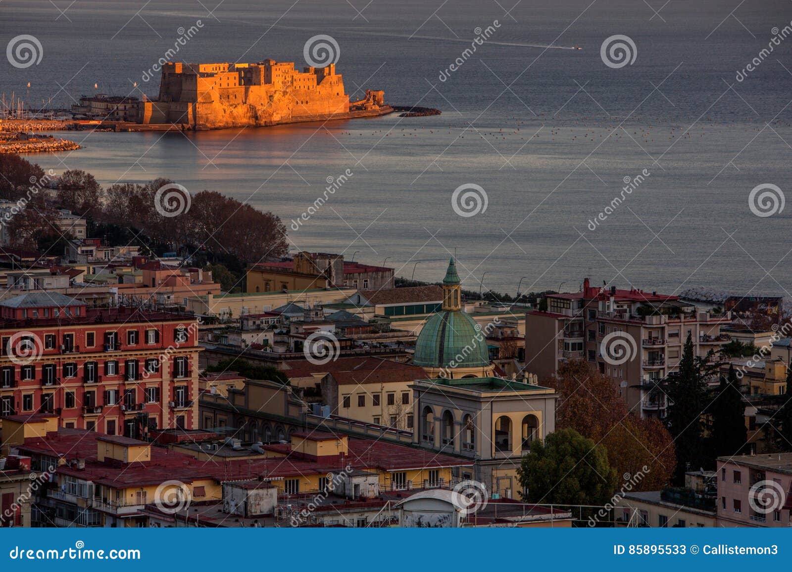 Aerial View of Naples Seaside with Castle Stock Image - Image of ...