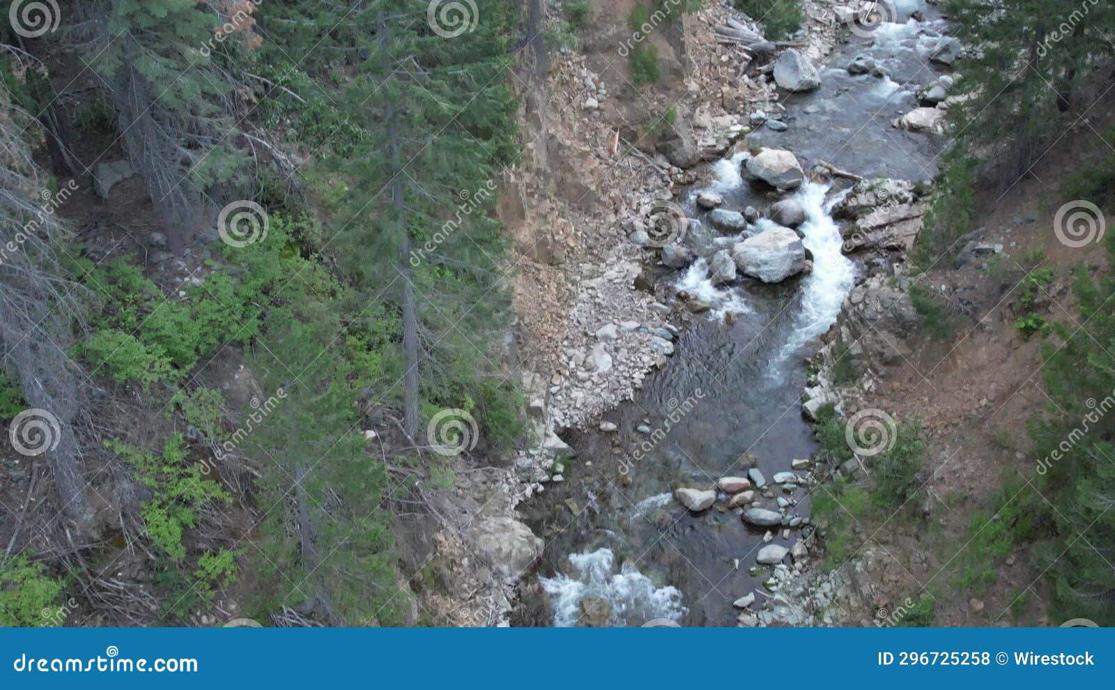 Aerial View of Narrow Water Stream of Small Waterfall between Rocks and ...