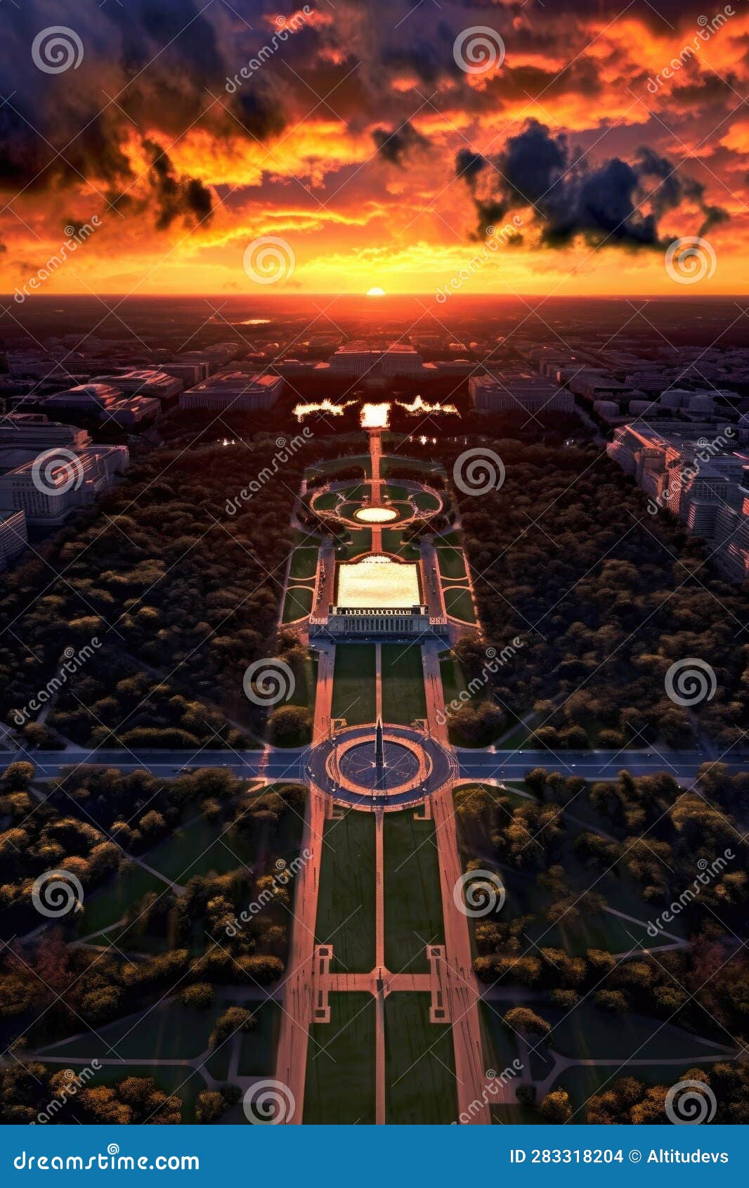 Aerial View of the National Mall at Sunset Stock Photo - Image of pool ...