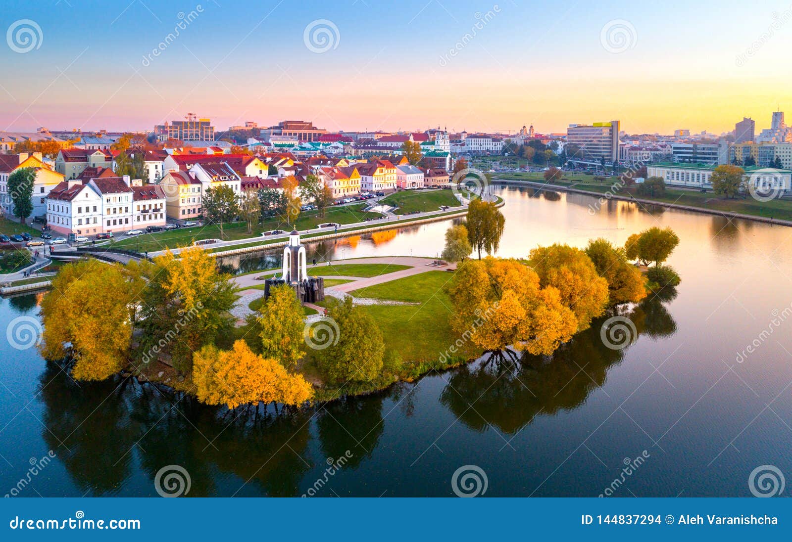 Aerial View of Nemiga, Minsk. Belarus Stock Photo - Image of bird ...
