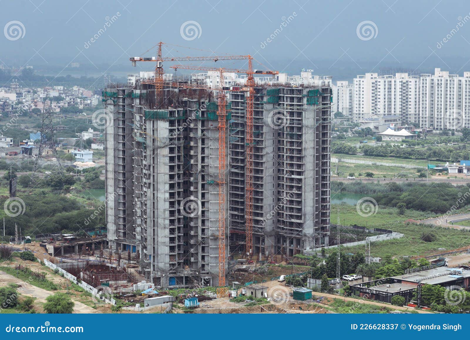 Aerial View Of New Building Construction In Dwarka Expressway ...