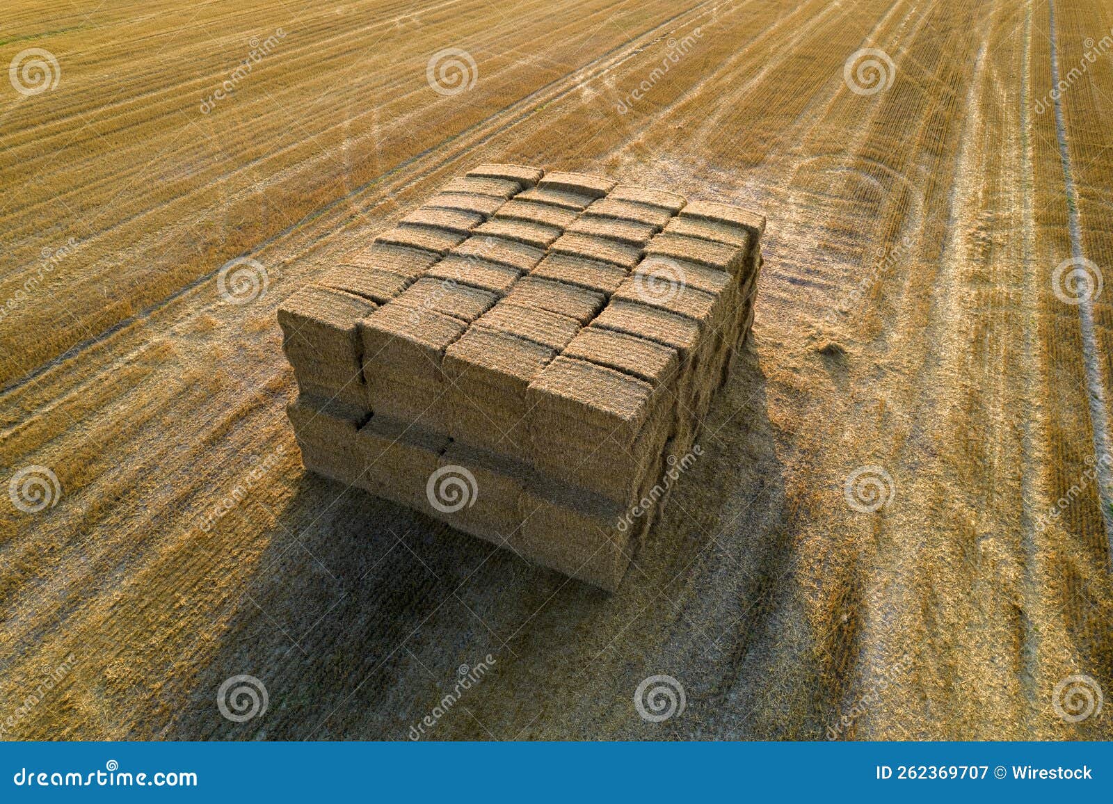 Aerial View of Nicely Stacked Rectangle Straw Hay Bales in the Field ...