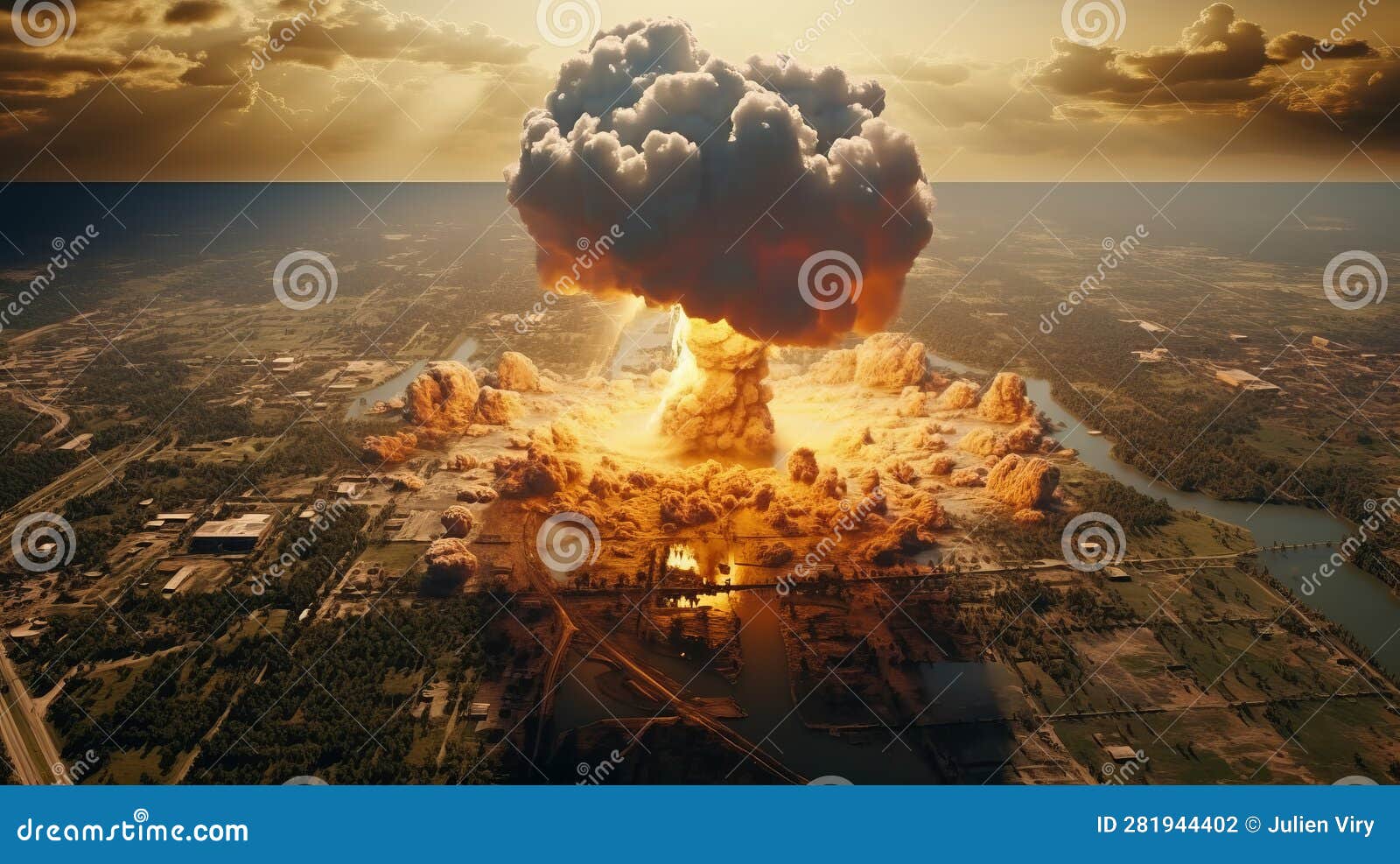 Aerial View of a Nuclear Explosion with Mushroom Cloud Hyper Realistic ...
