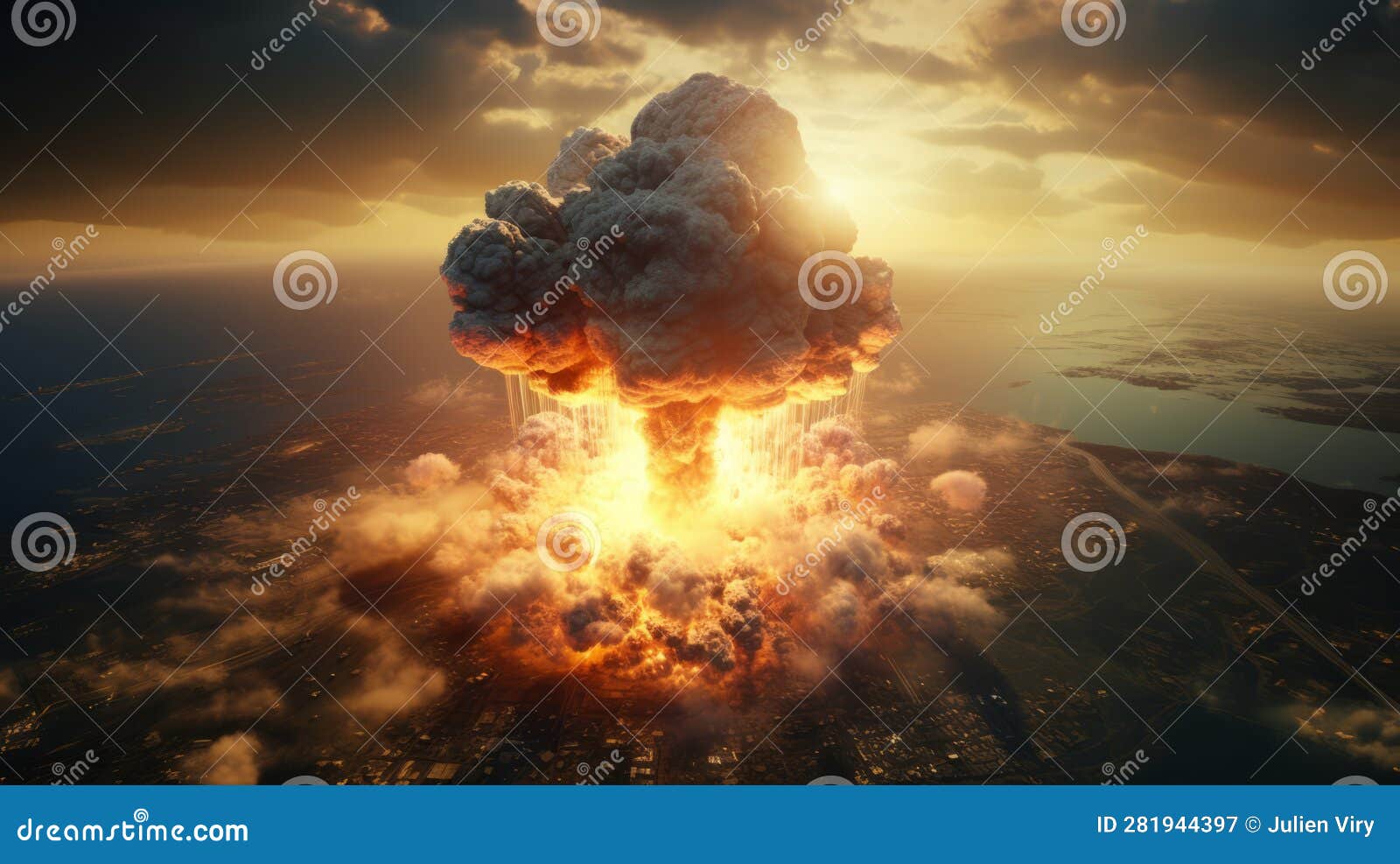 Aerial View of a Nuclear Explosion with Mushroom Cloud Hyper Realistic Illustration Stock ...