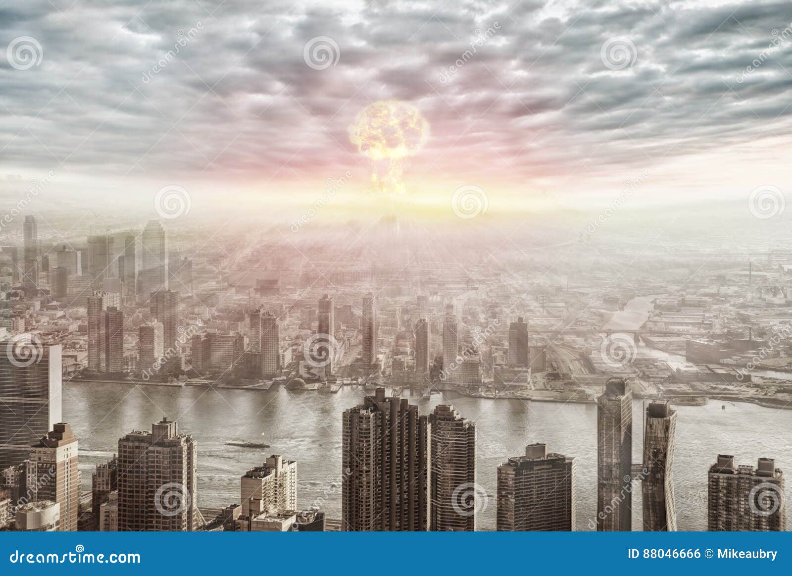 Aerial View of Nuclear Explosion Stock Photo - Image of sunrise ...