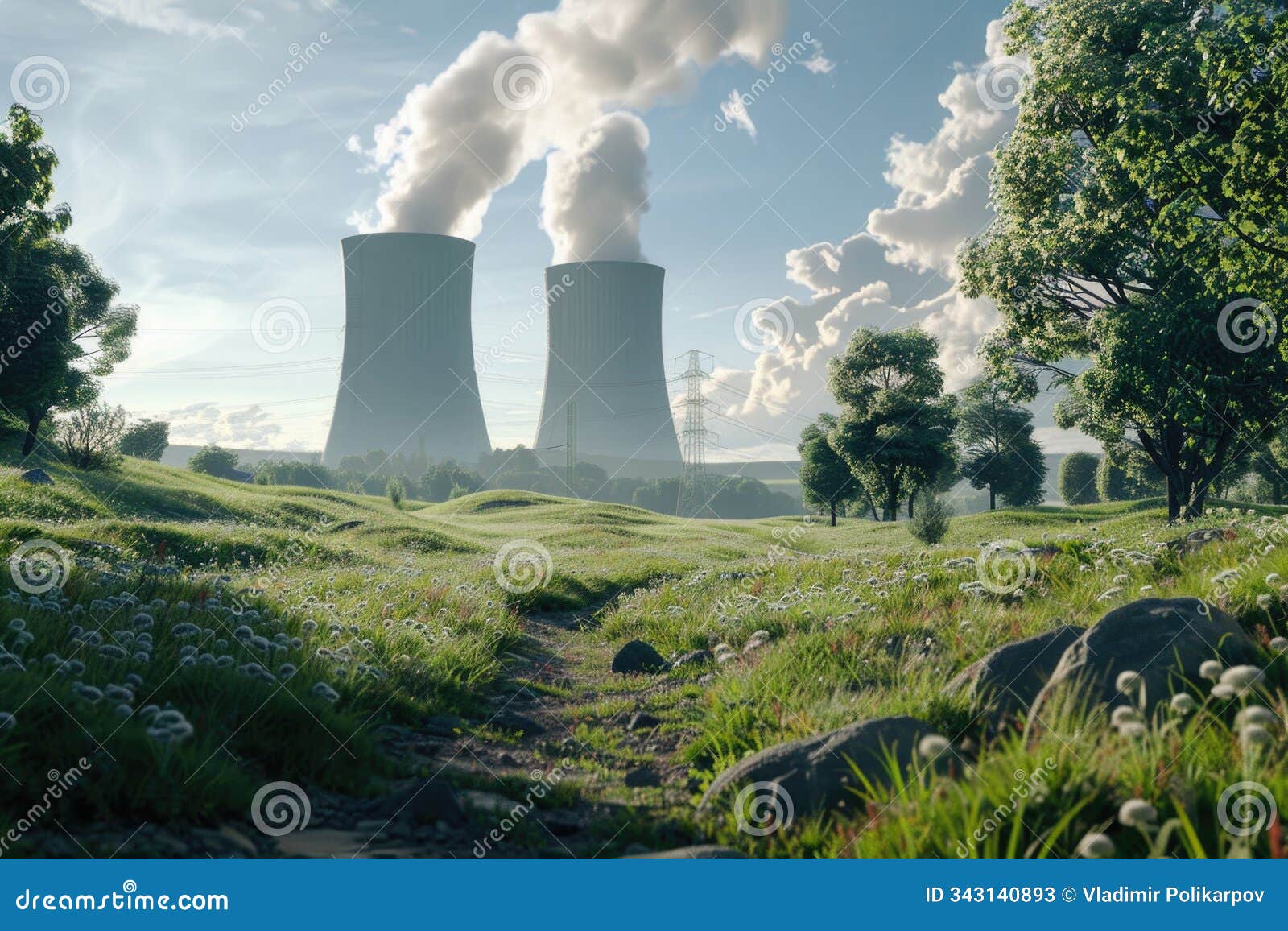 Aerial View of a Nuclear Power Plant with Smoke Emitting from the Stack ...