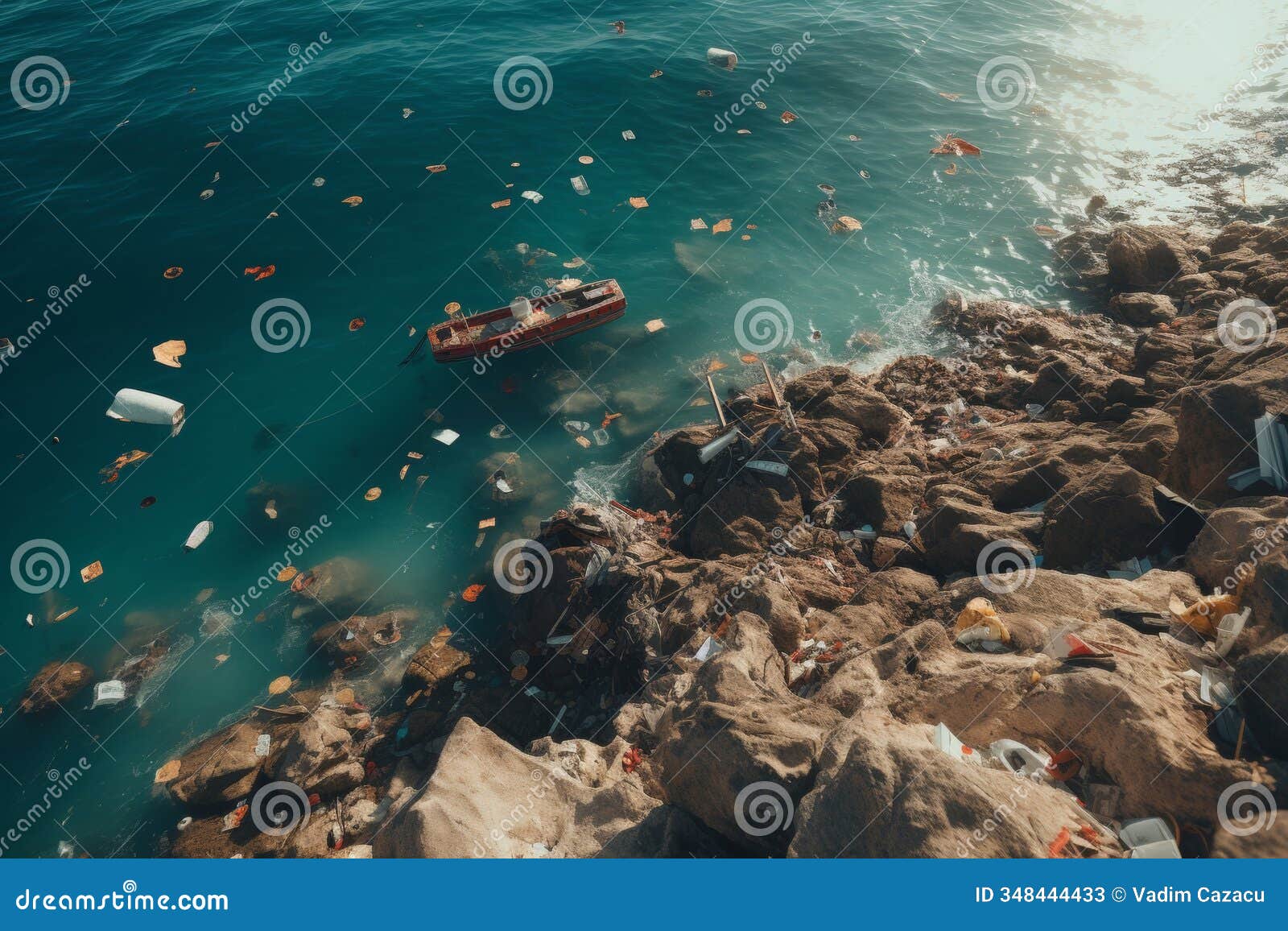 Aerial View of Ocean Pollution a Patch of Garbage Floating in the Vast ...