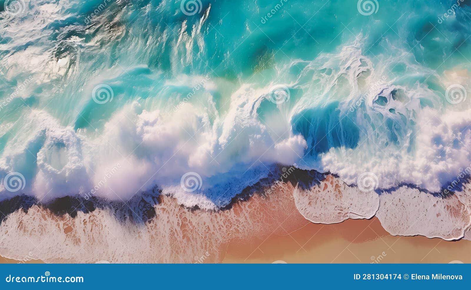 Aerial View of Ocean Waves on Beach. Stock Illustration - Illustration ...